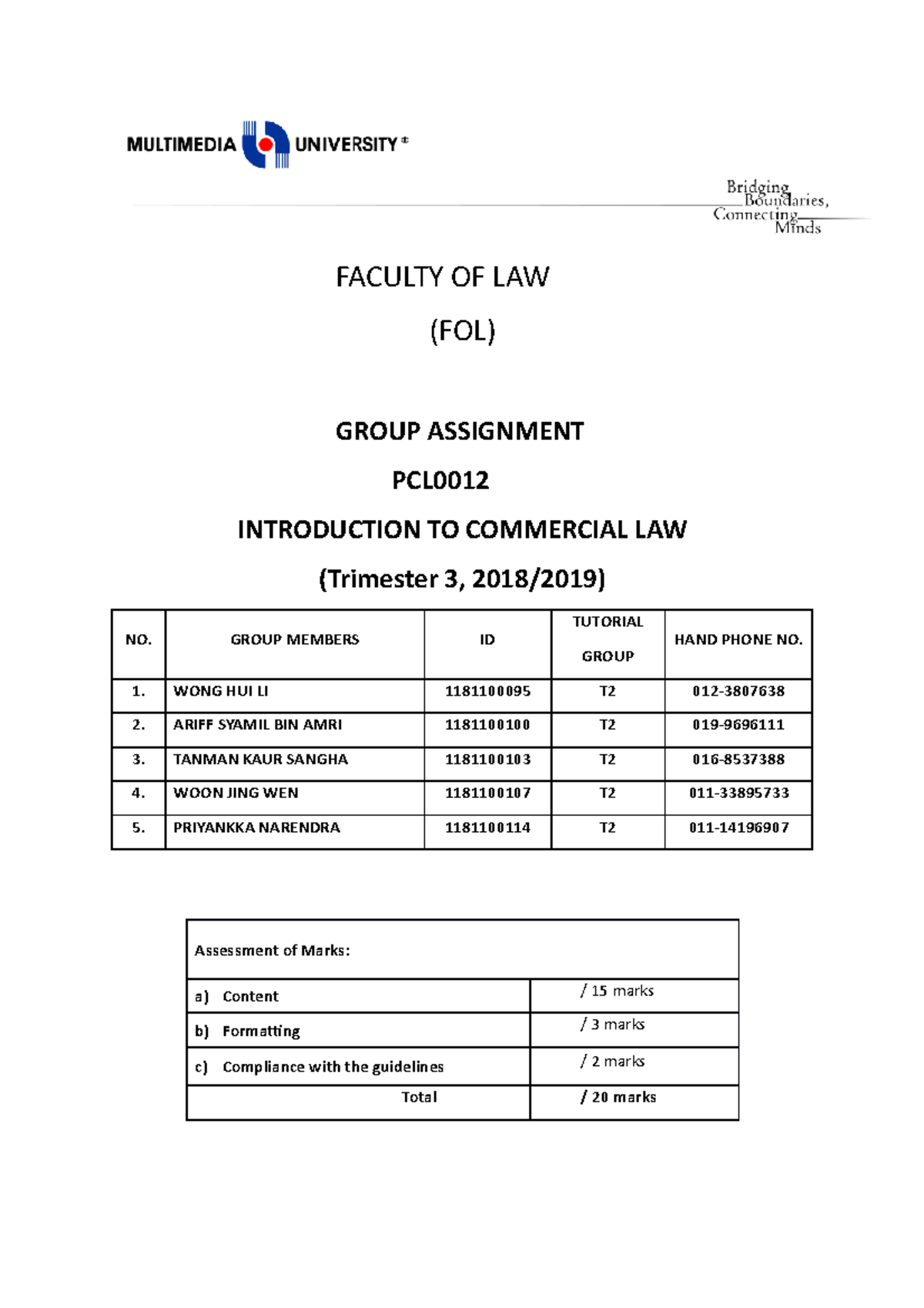 commercia law assignment - FACULTY OF LAW (FOL) GROUP ASSIGNMENT PCL ...