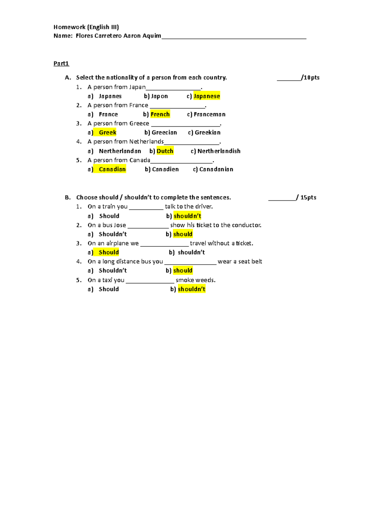 Homework for English III - Homework (English III) Name: Flores ...