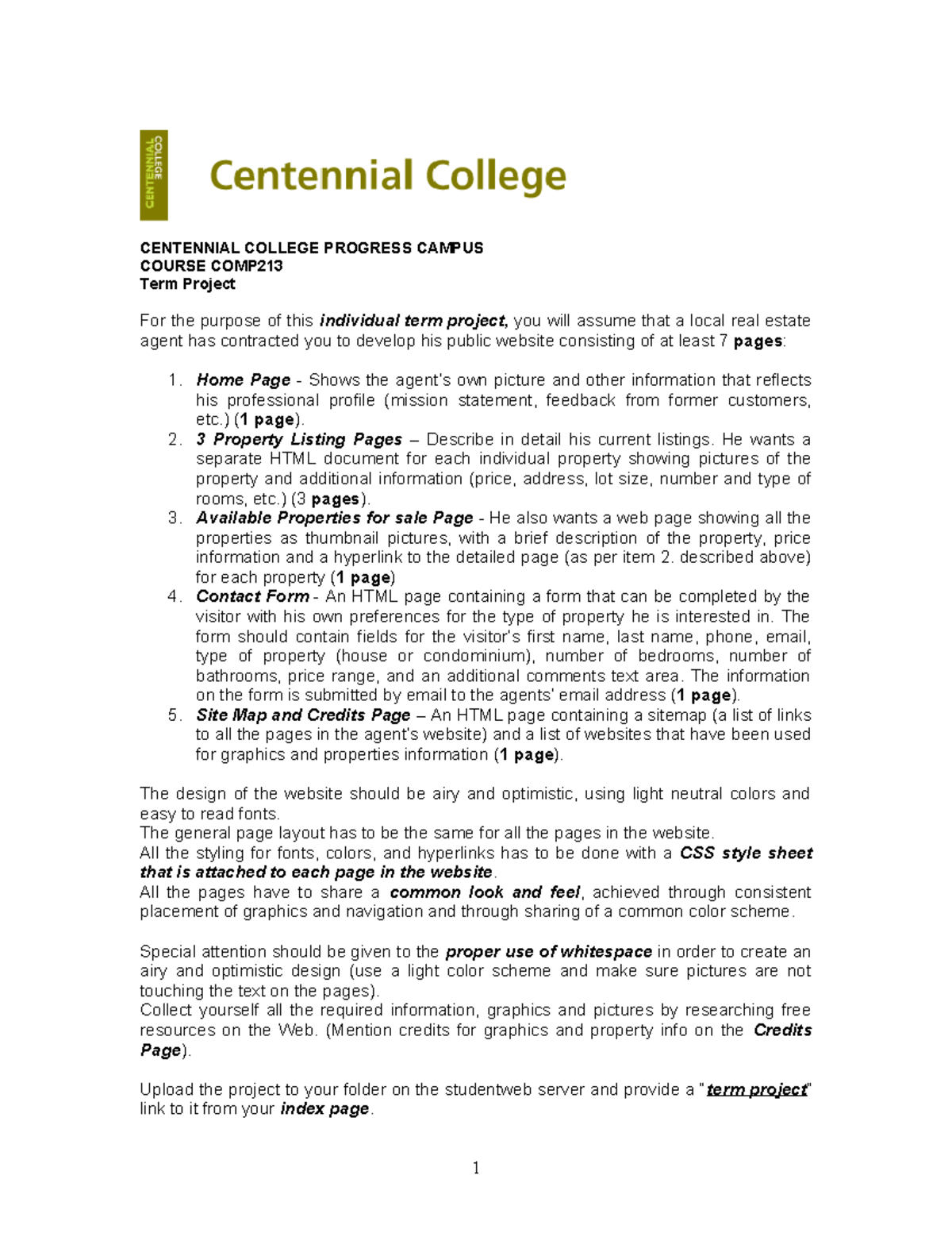 COMP213Term Project - this is my note - CENTENNIAL COLLEGE PROGRESS ...