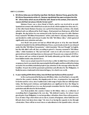 UNIT 4, Lesson 5 Readings in Philippine History - UNIT IV | LESSON 5 ...