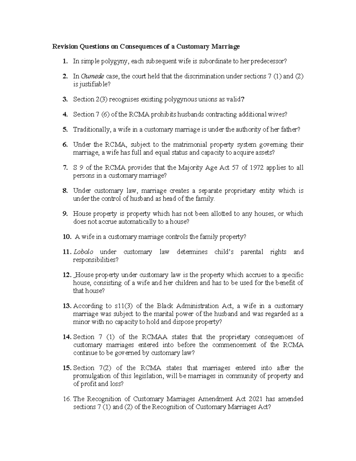 2024 Revision on Consequences of a CM - Revision Questions on ...