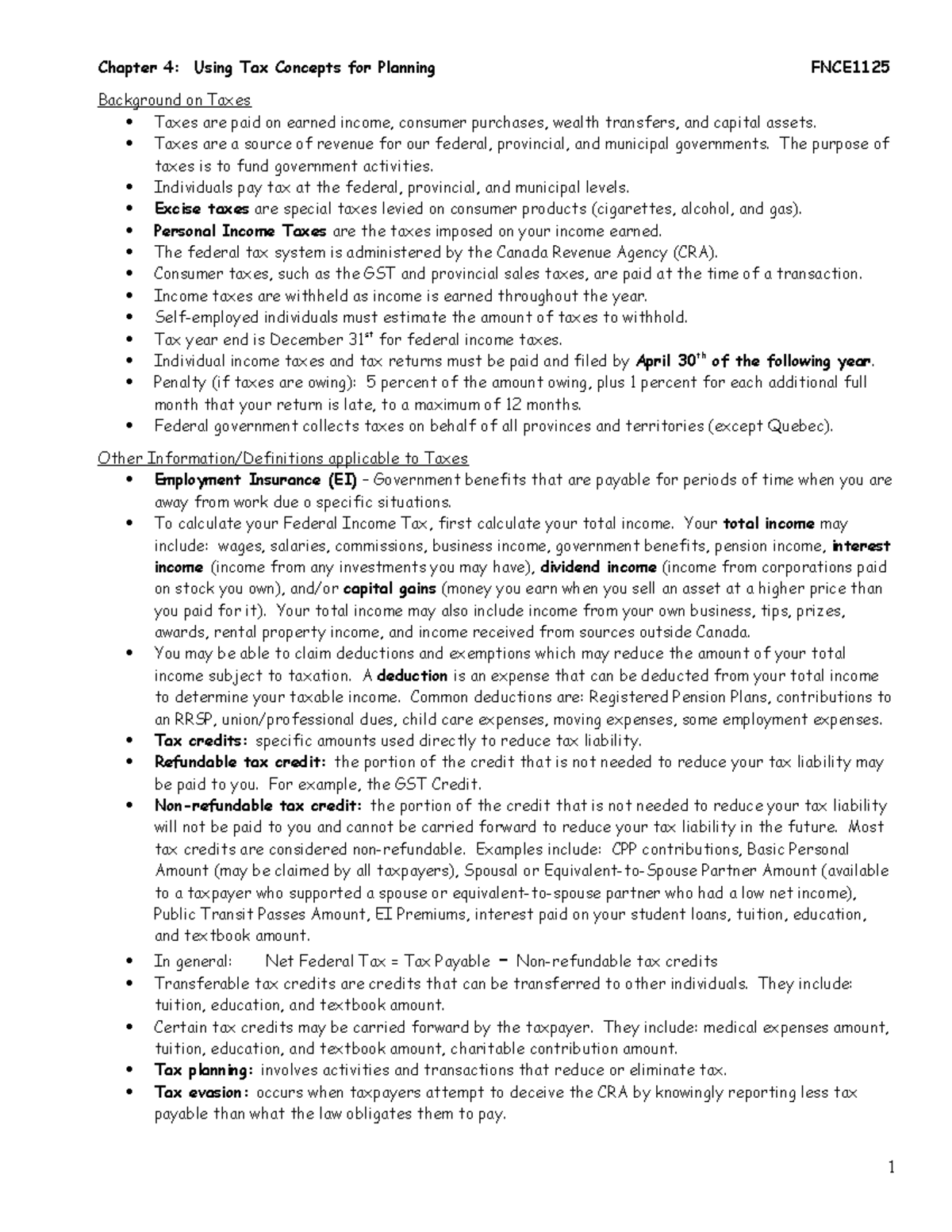 Ch. 4 - Taxes (Handout) - Chapter 4: Using Tax Concepts for Planning ...