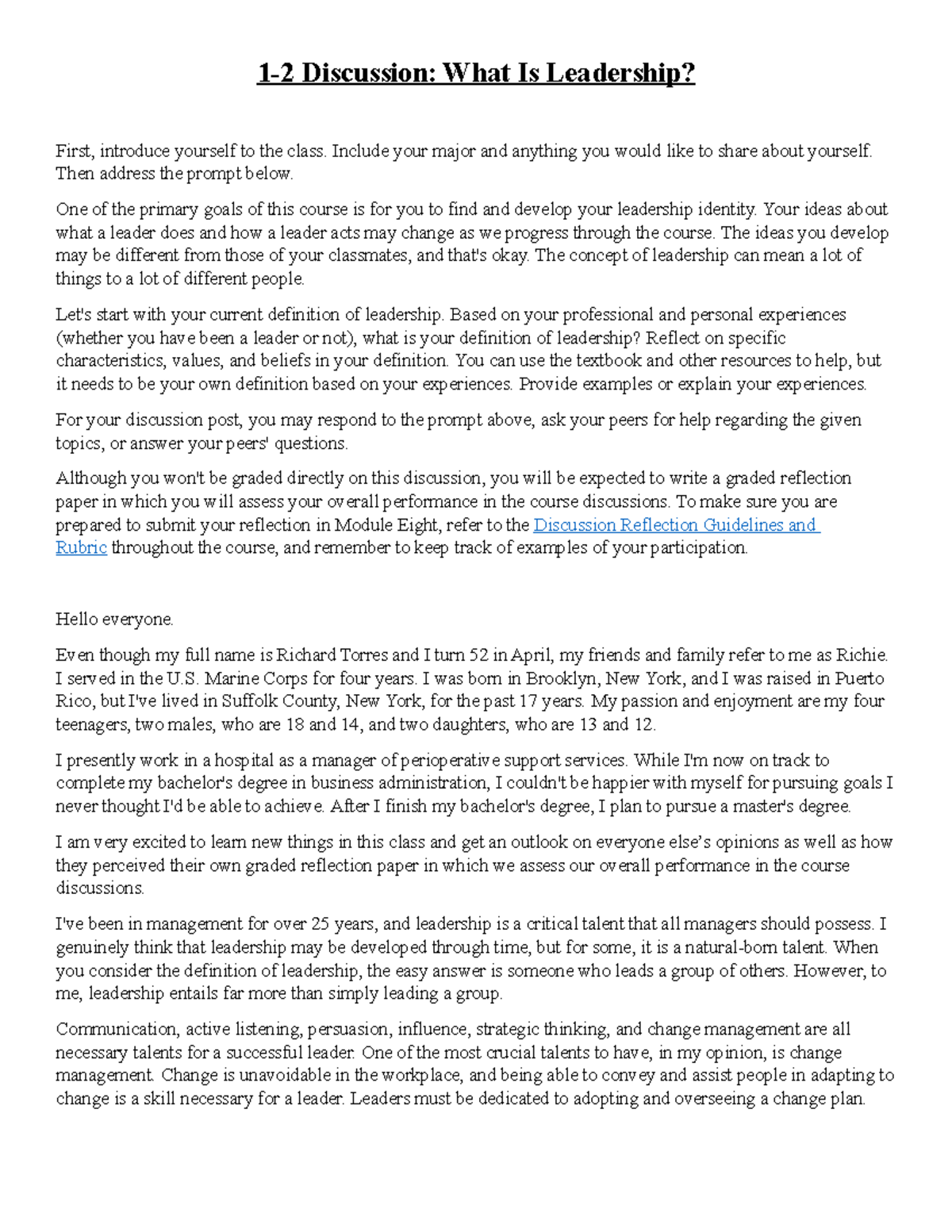 1-2 Discussion What Is Leadership - 1-2 Discussion: What Is Leadership ...