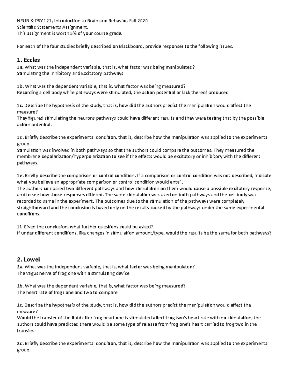 Scientific Method Activity - NEUR & PSY 121, Introduction to Brain and ...