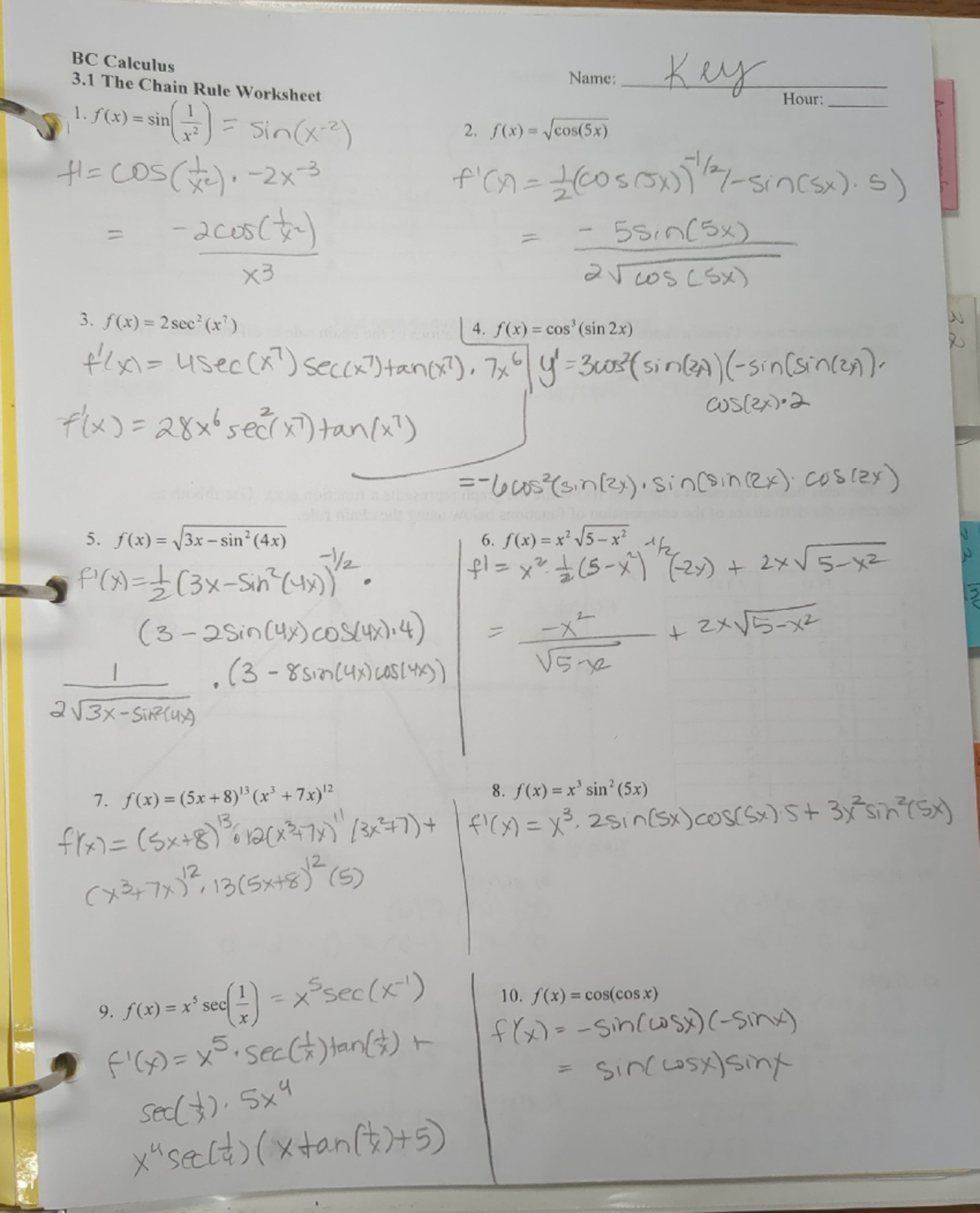 BC 3-1 WS Worksheet 06-Sep-2024 15-17-10 - BC Calculus 3 The Chain Rule ...