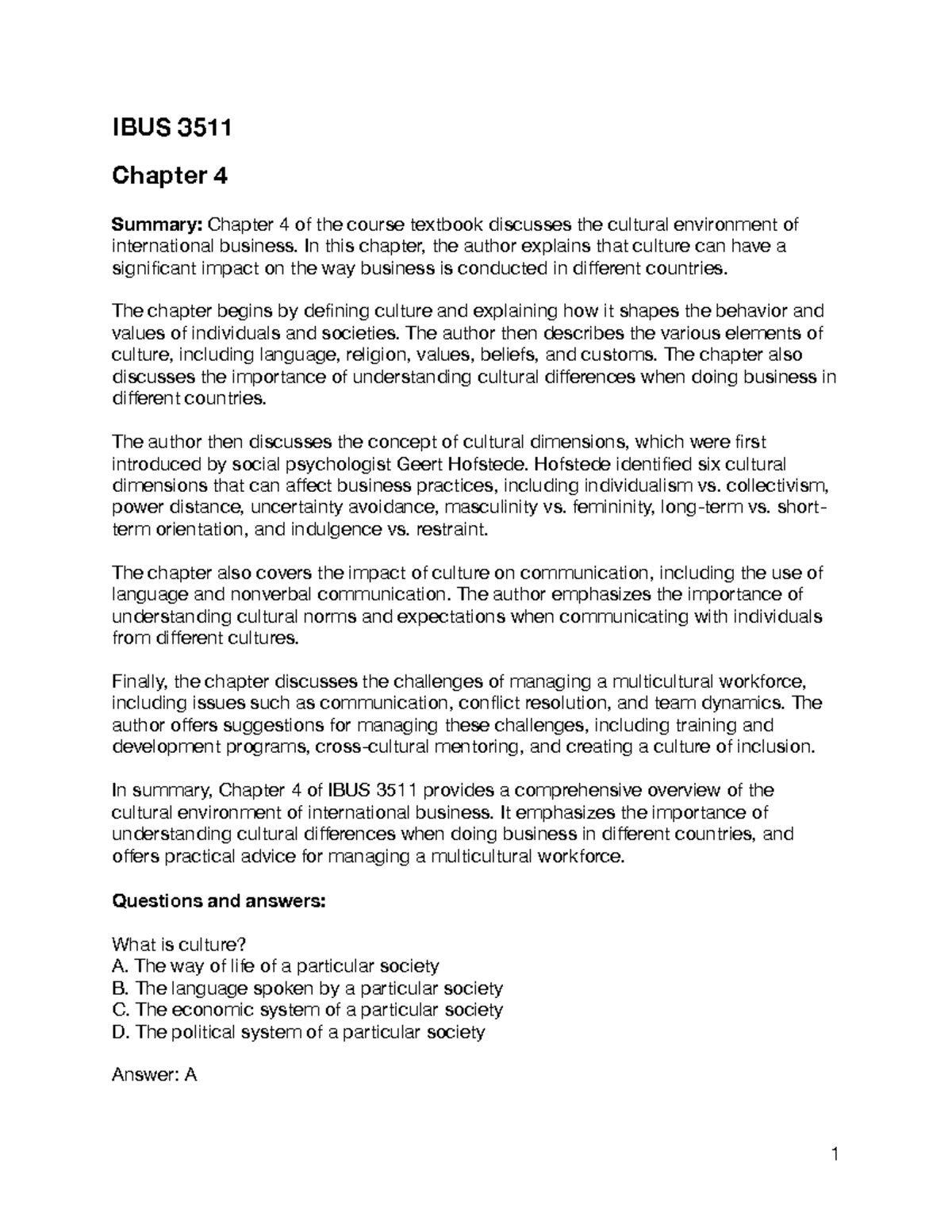 IBUS 3511 - Chapter 4 - IBUS 3511 Chapter 4 Summary: Chapter 4 of the ...