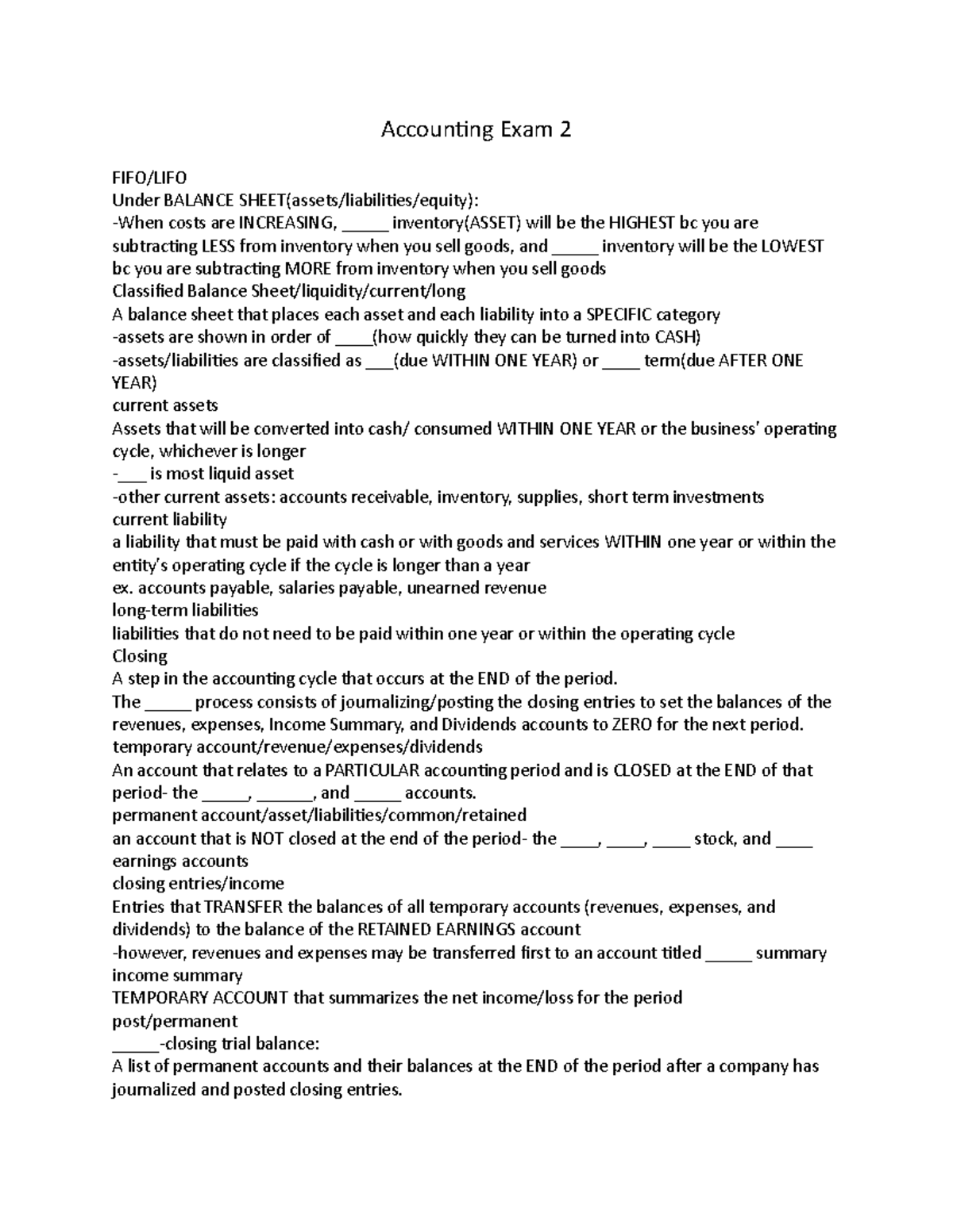 Accounting Exam 2 - accounts payable, salaries payable, unearned ...