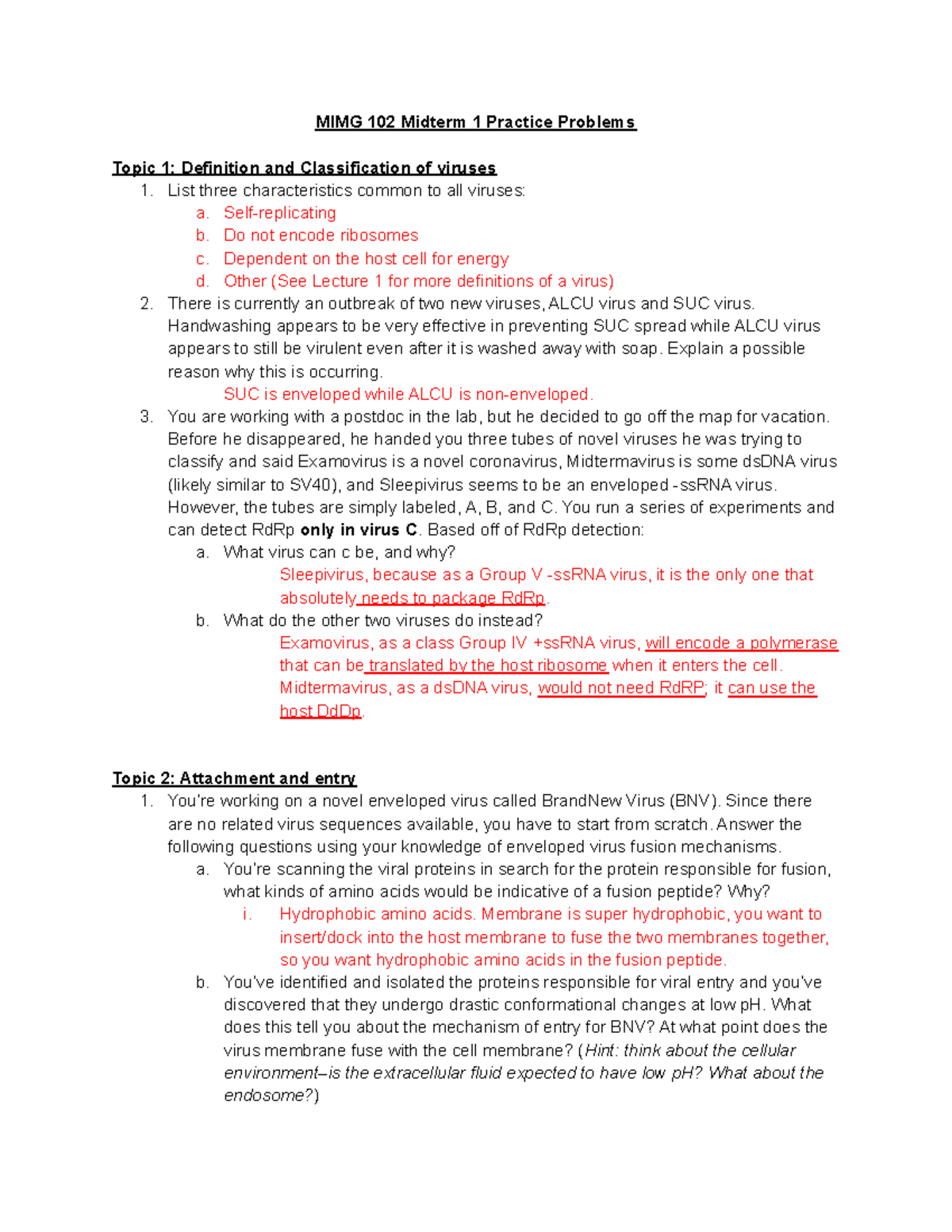 2023 MIMG 102 Midterm 1 Practice Problems Key - MIMG 102 Midterm 1 Practice Problems Topic 1 ...