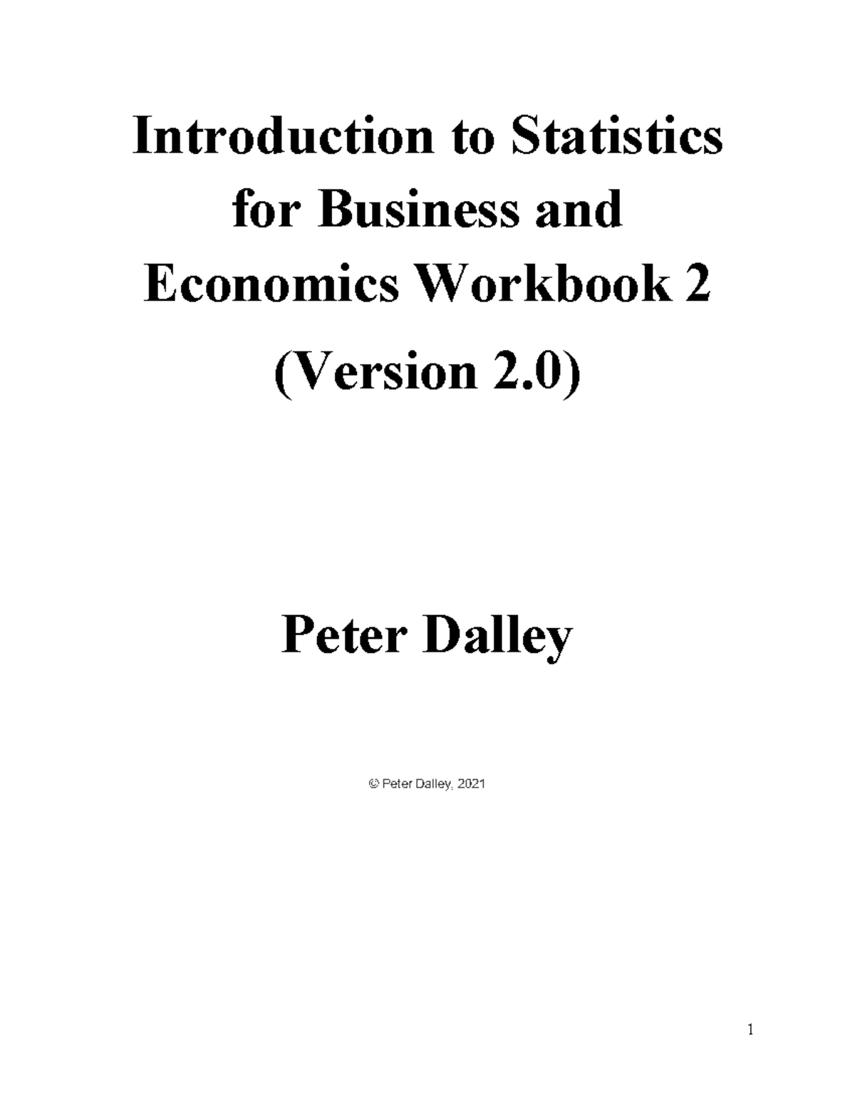 Statistics 2 Workbook - Introduction to Statistics for Business and ...