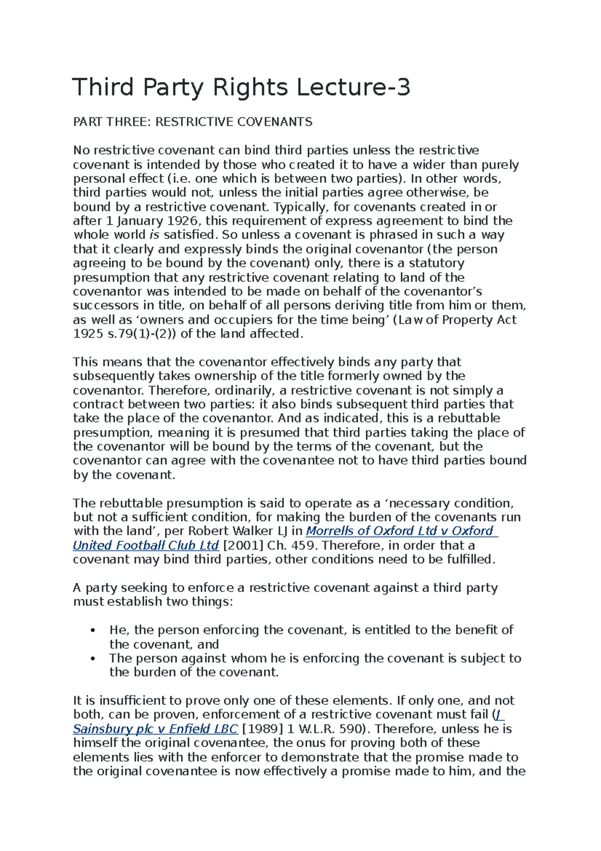 Third Party Rights Lecture-3 PART Three- Restrictive Covenants - Third ...