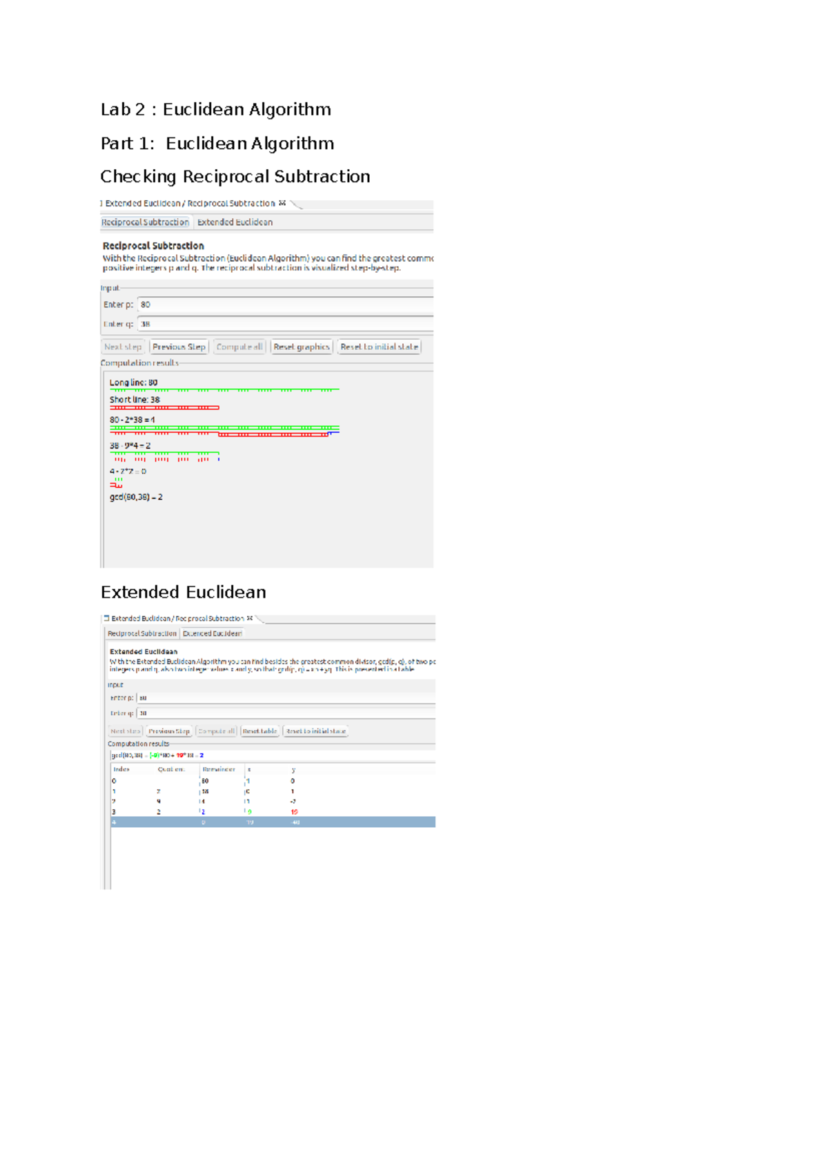 Lab 1 - Lab 1 - Lab 2 : Euclidean Algorithm Part 1: Euclidean Algorithm Checking Reciprocal ...