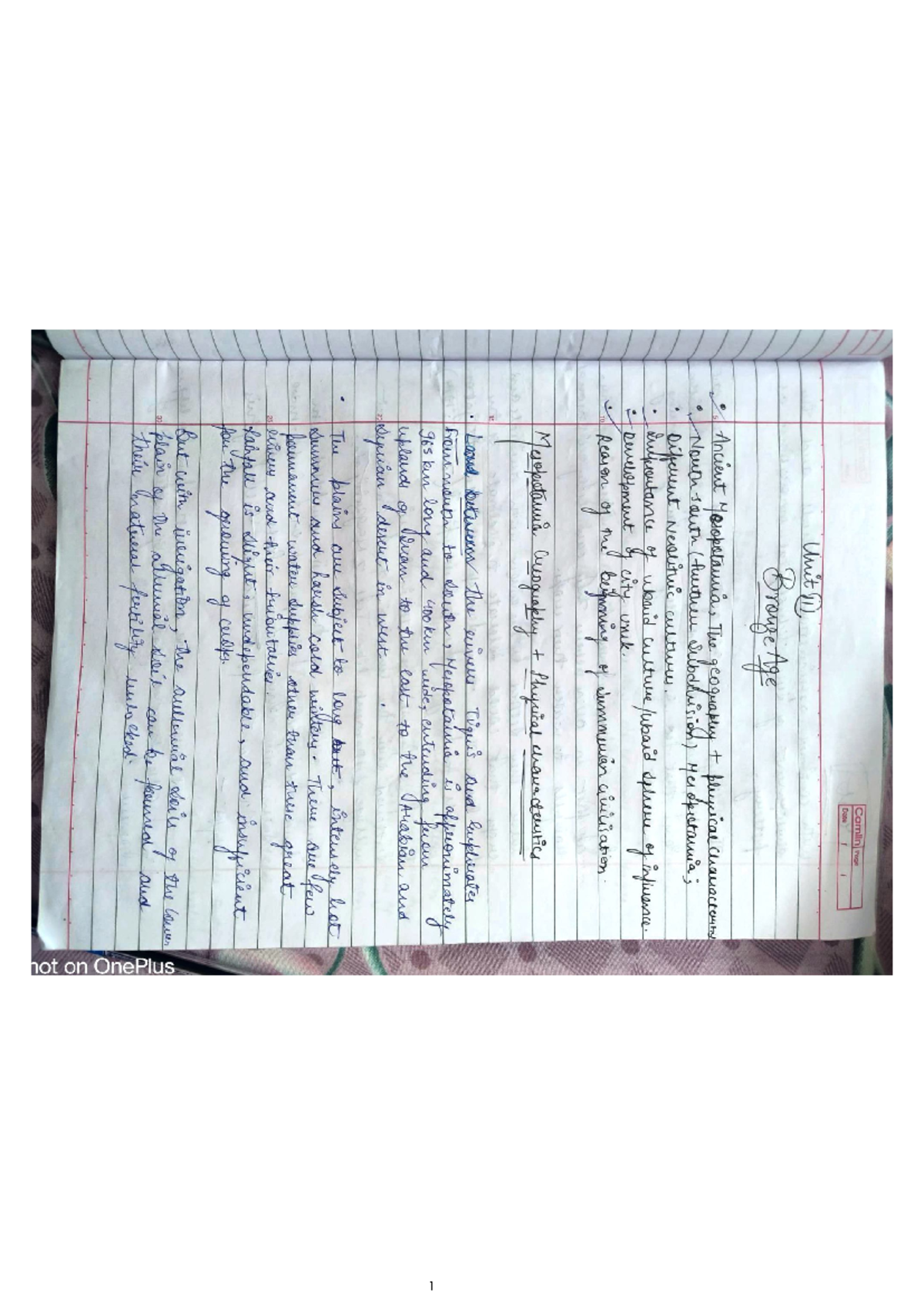 Mesopotamia - NOTES - Camlin Page Date I Unit BronzeAge 5 Ancient ...