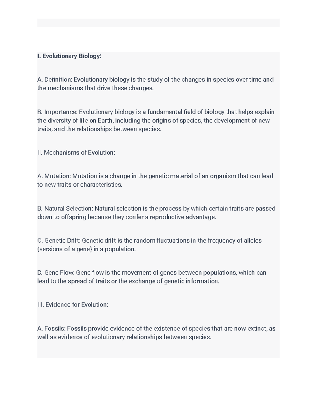 Evolutionary biology - I. Evolutionary Biology: A. Definition ...