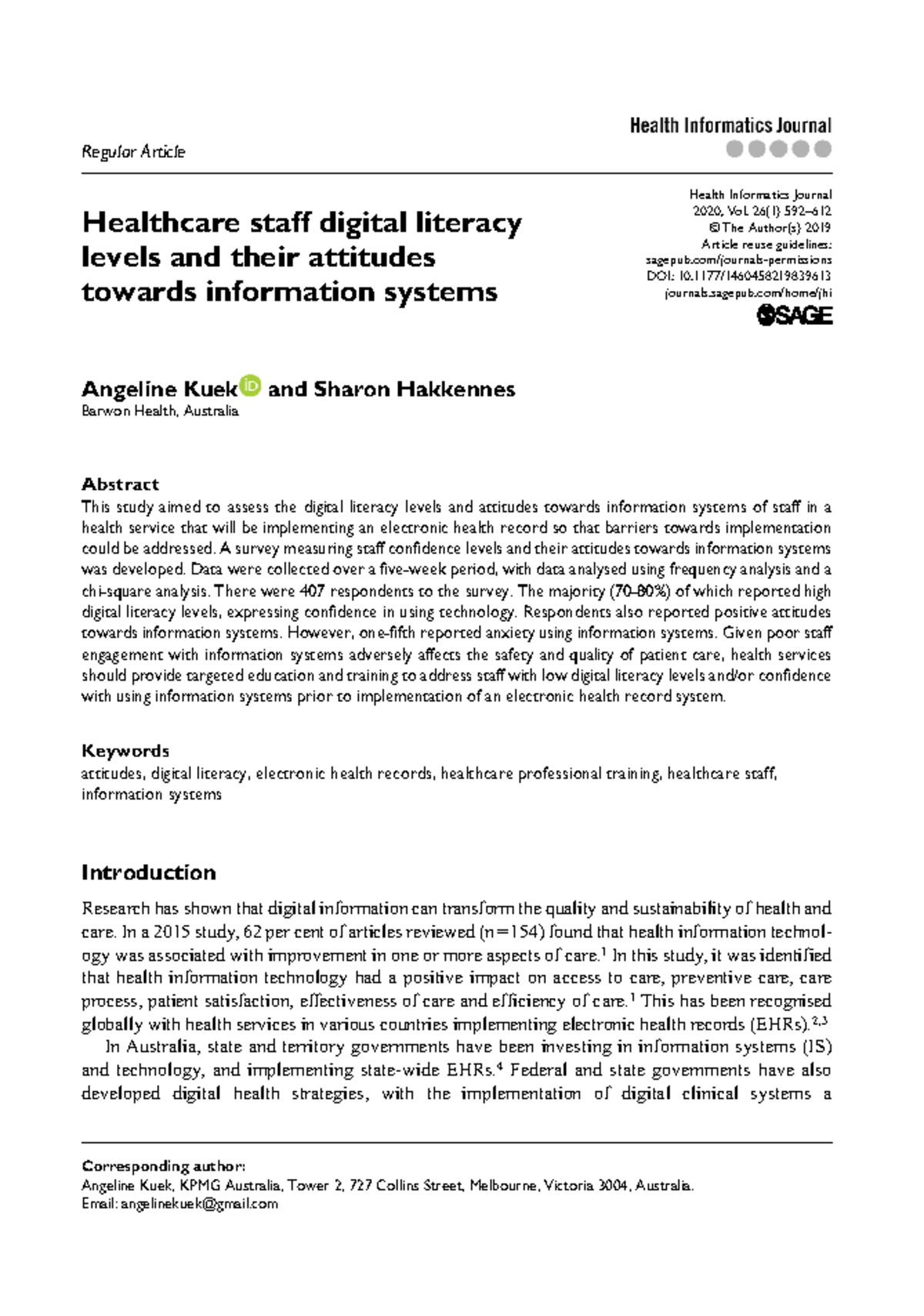 Healthcare staff digital literacy levels and their attitudes towards ...