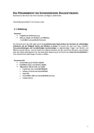 Personenrecht I - Universität Zürich - Studocu
