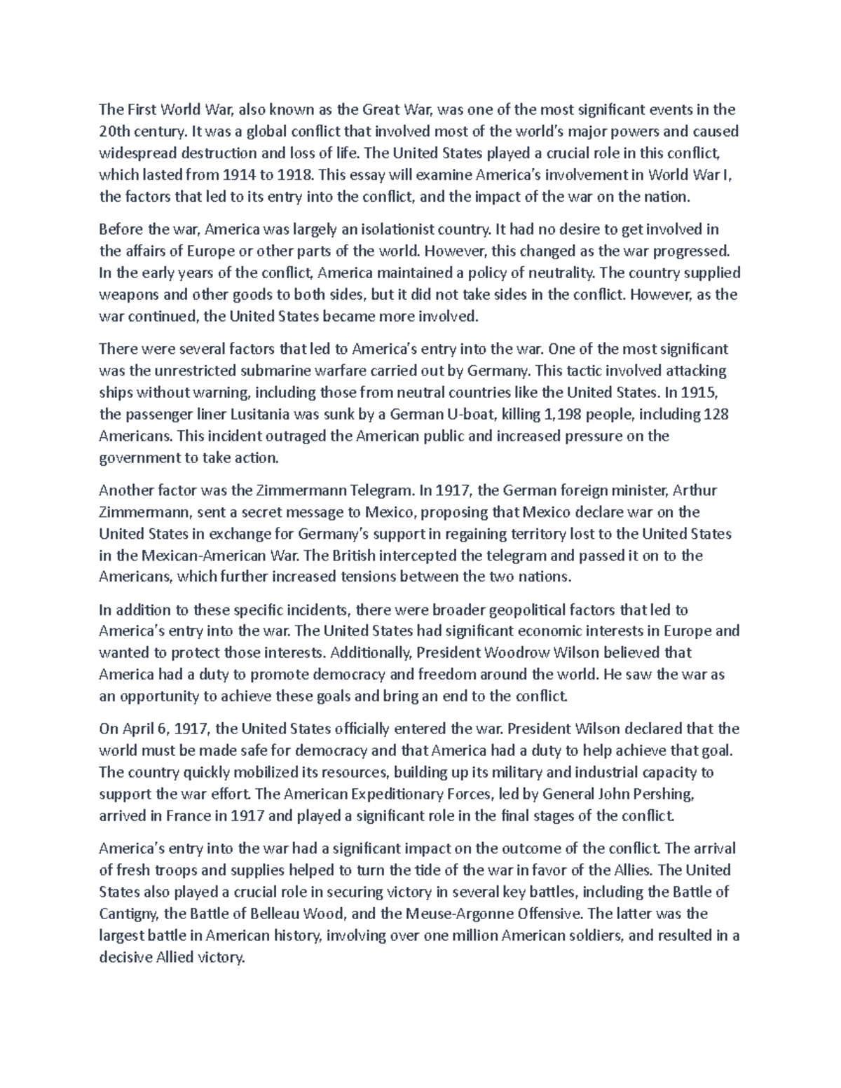 America and World War I - The First World War, also known as the Great ...