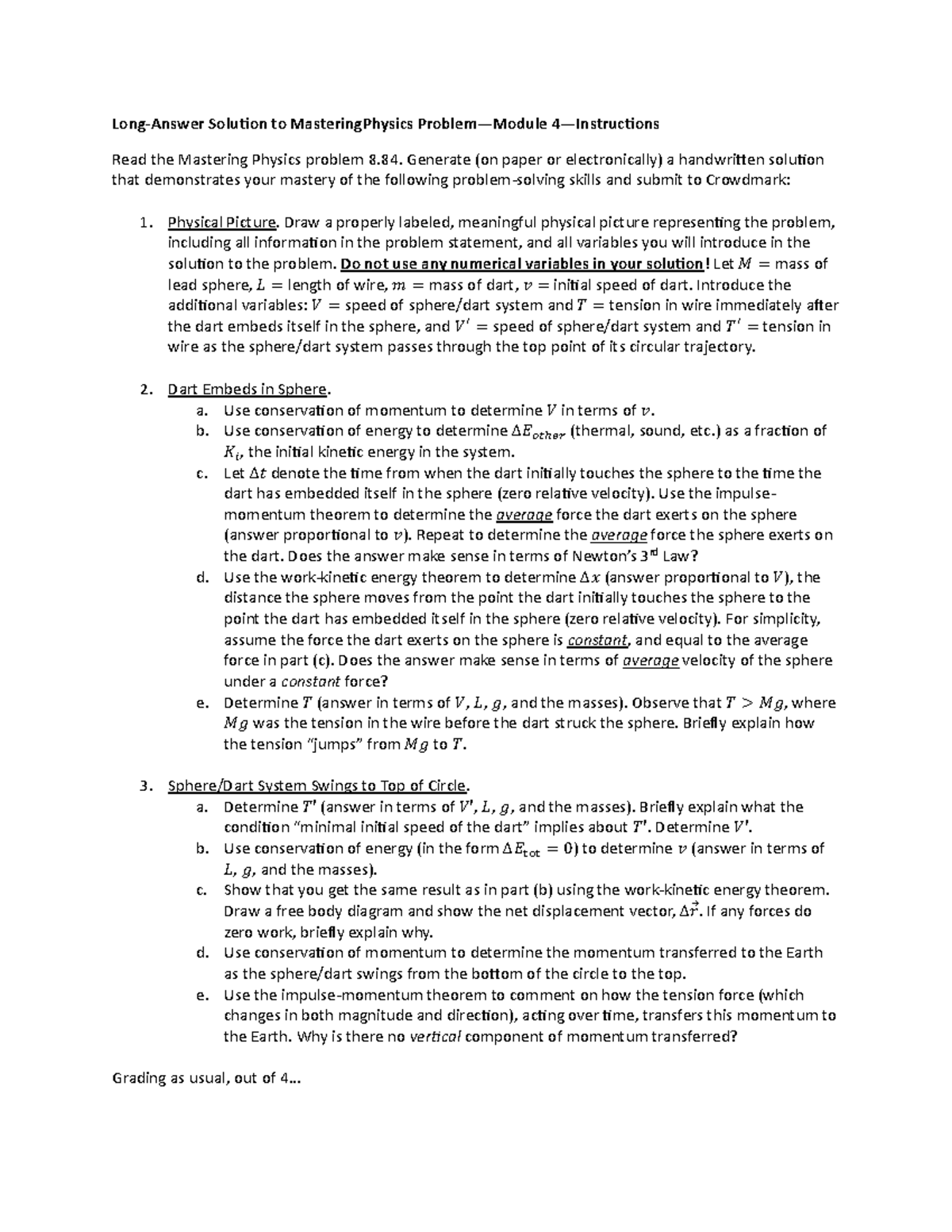 Long-Answer Solution to Mastering Physics Problem - Module 4 - Instructions - Long-Answer Solu ...