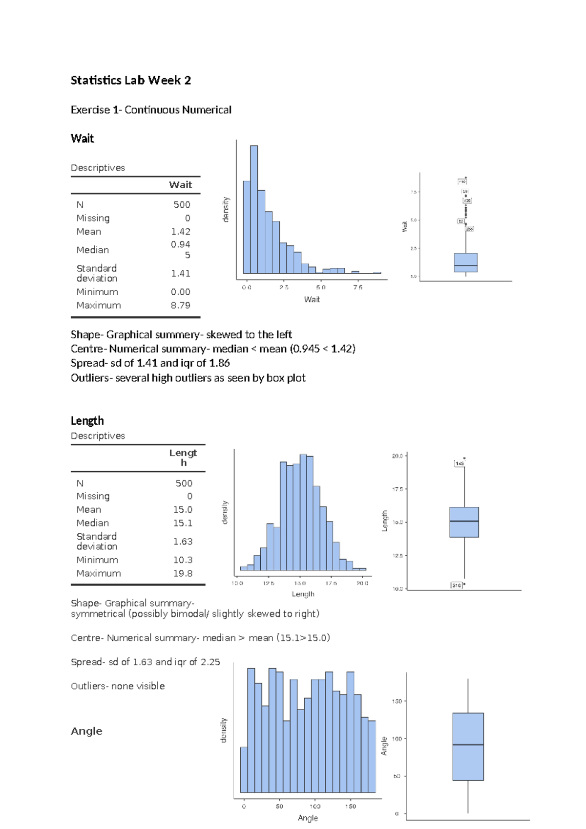 Statistics Lab Week 2 Computer Lab Week 2 Statistics Lab Week 2 Exercise 1 Continuous