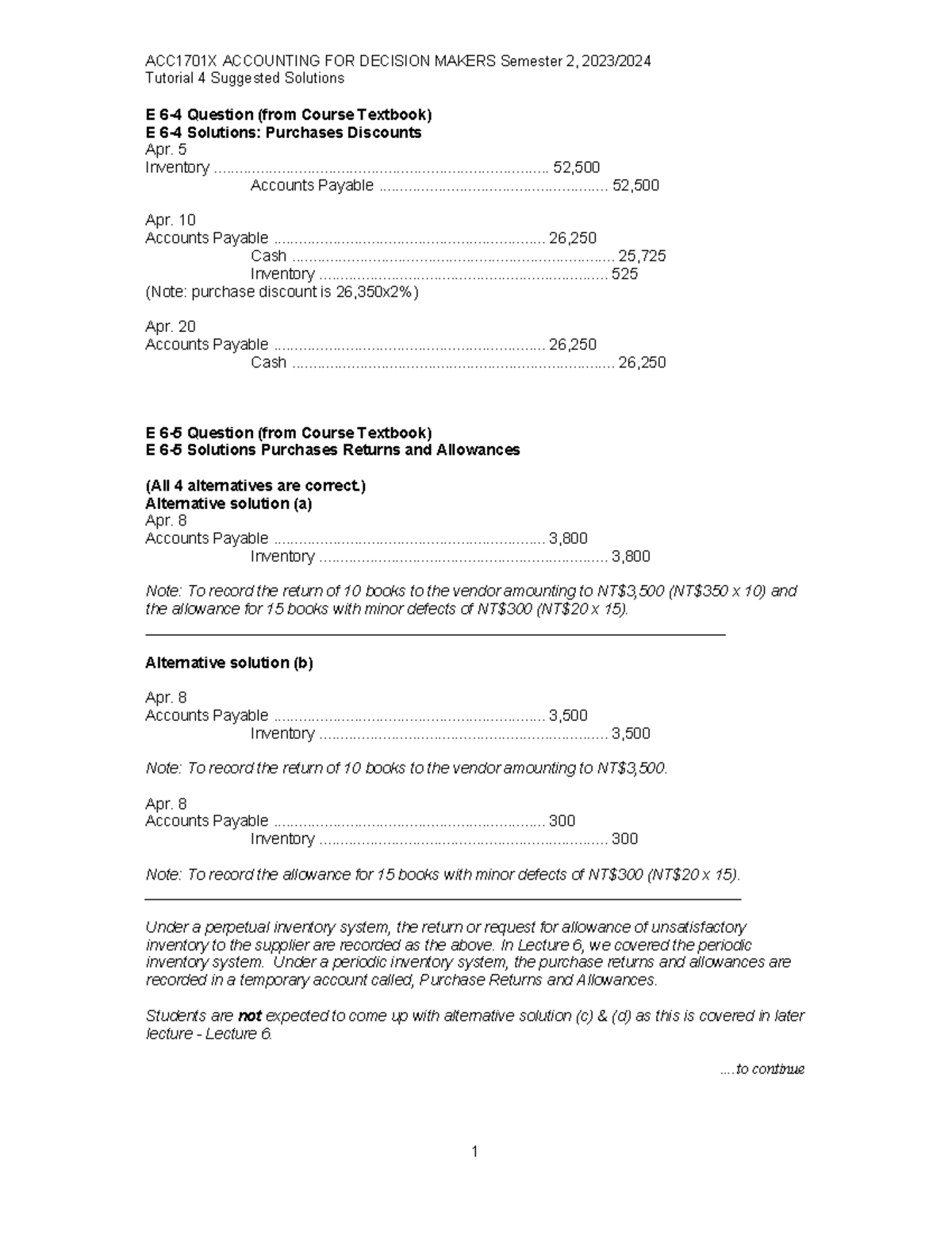 Tutorial+4+Suggested+Solutions Student - ACC1701X ACCOUNTING FOR ...