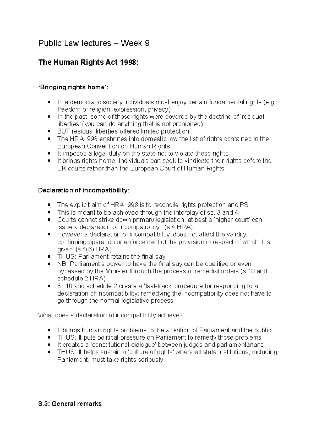 Public law autumn term week 9 - Public Law lectures – Week 9 The Human ...
