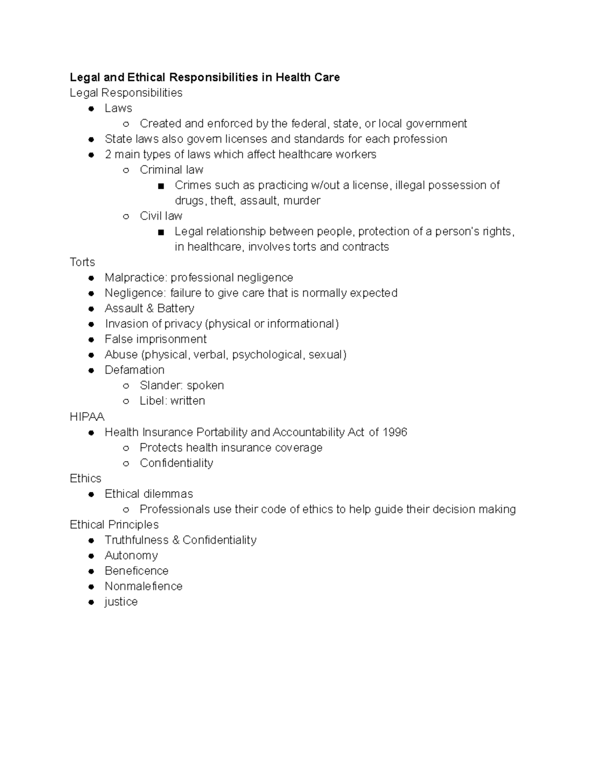Legal and Ethical Responsibilities in Health Care - Studocu