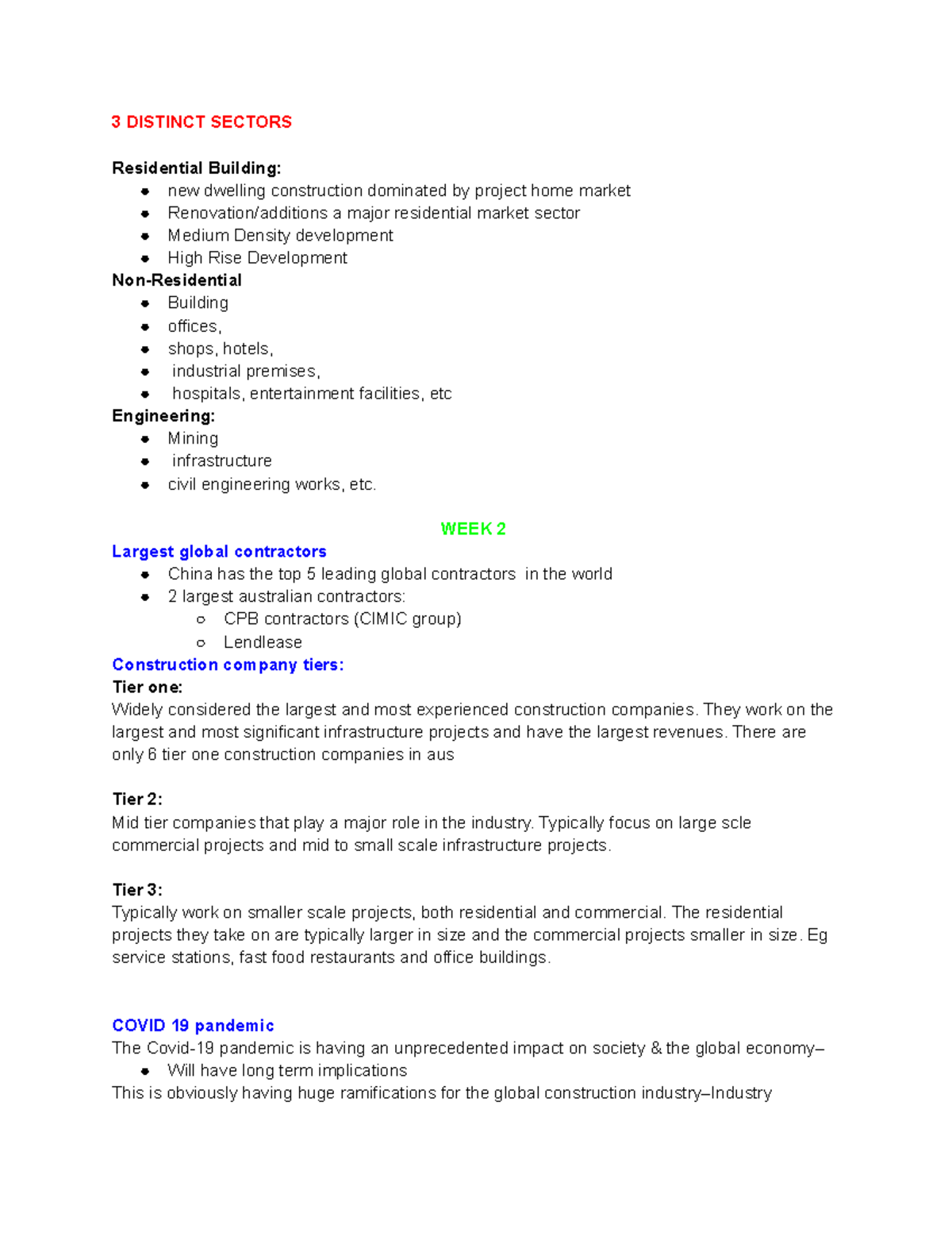 subject summary notes - 3 DISTINCT SECTORS Residential Building: new ...
