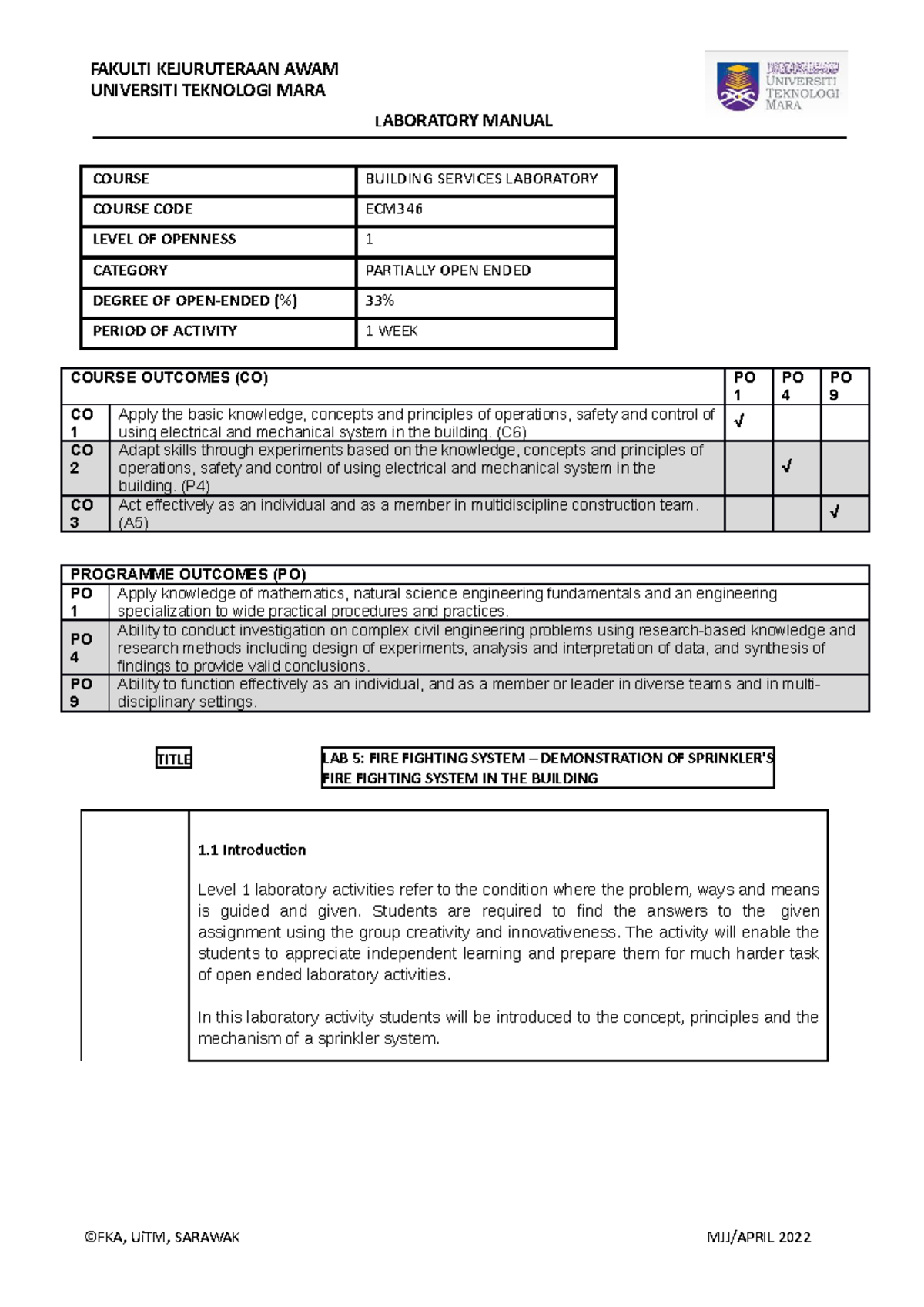 LAB 5 Level 1 BS Lab Fire Fighting System - Demonstration of Sprinkler ...