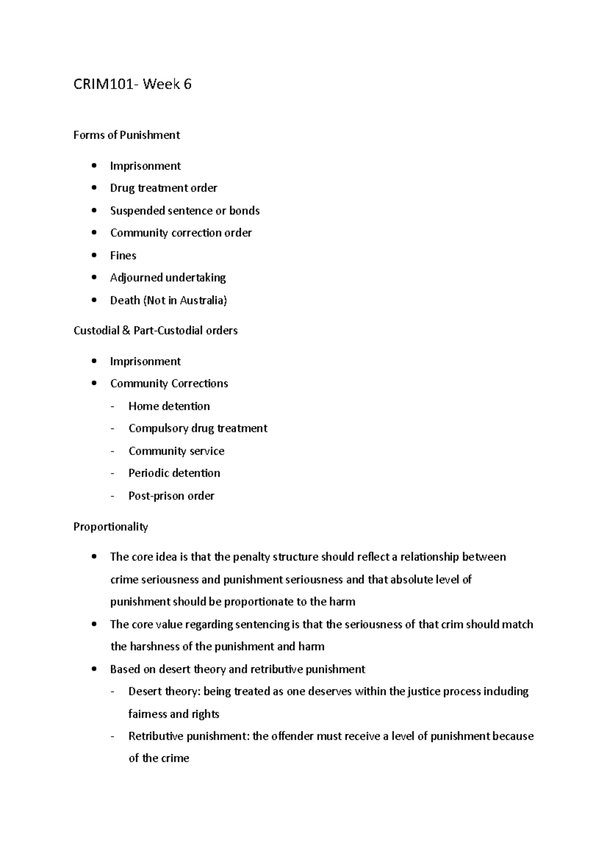 CRIM101- topic 6 - Forms of Punishment and Justice - CRIM101- Week 6 ...