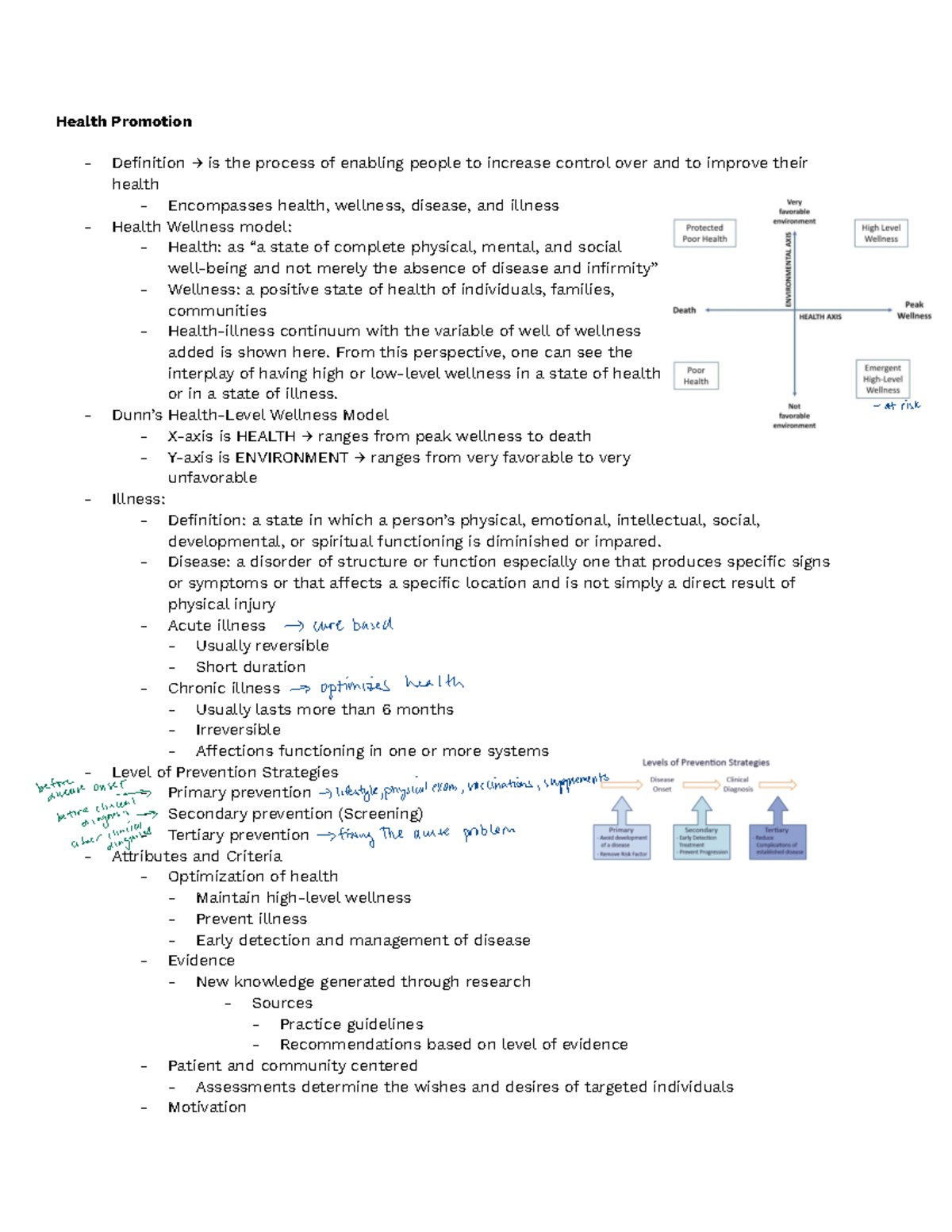 3270 Exam Two Lecture Notes - Health Promotion - Definition → is the ...