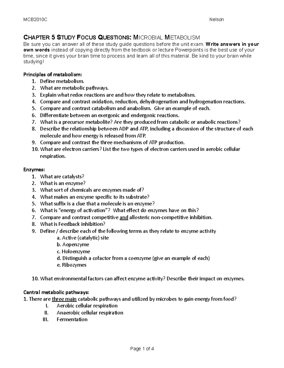 MCB2010 C Chapter 5 Study focus Questions Summer 2022 - CHAPTER 5 STUDY ...