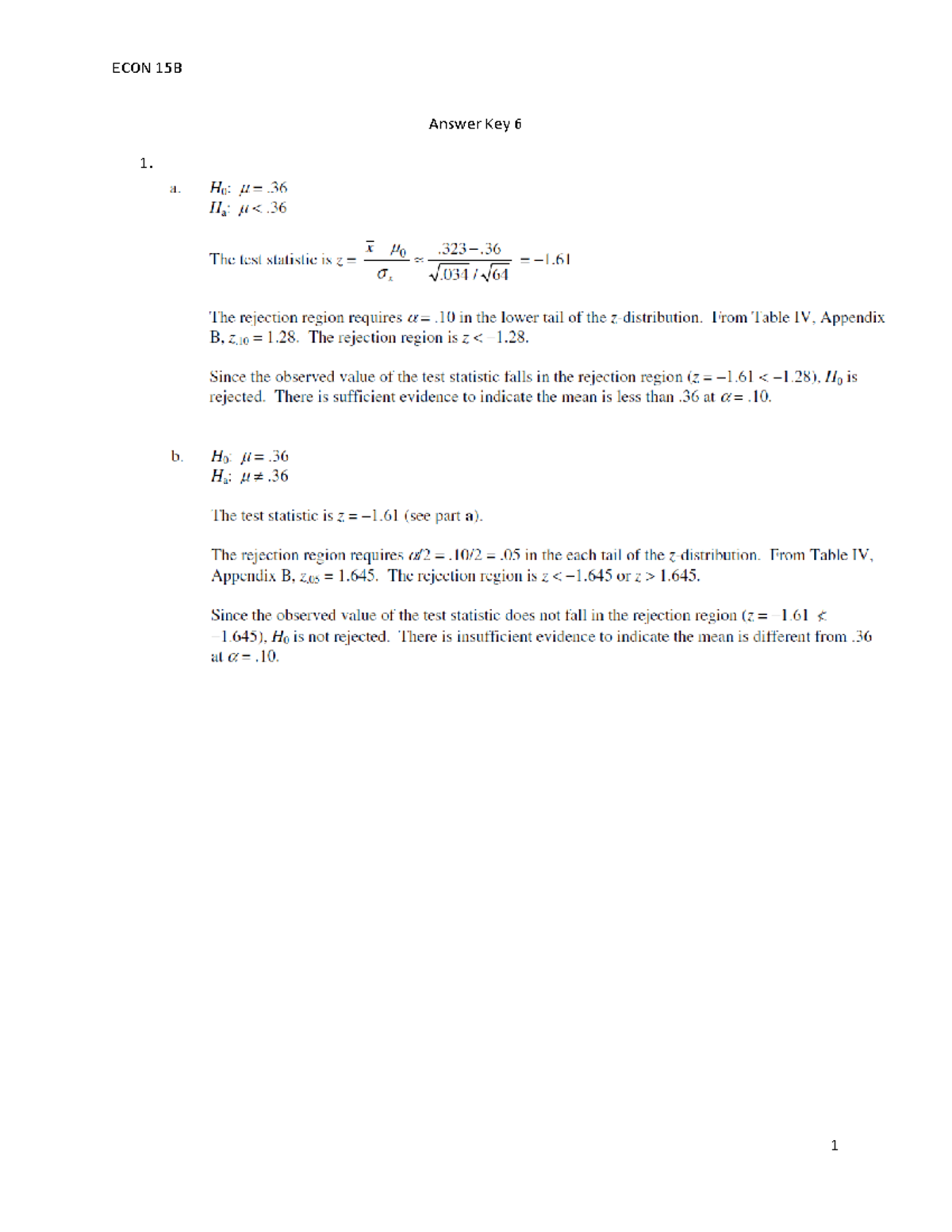 Answer Key 6 15B S23 - Econ 15B - ECON 15B 1 Answer Key 6 ECON 15B 2 2 ...