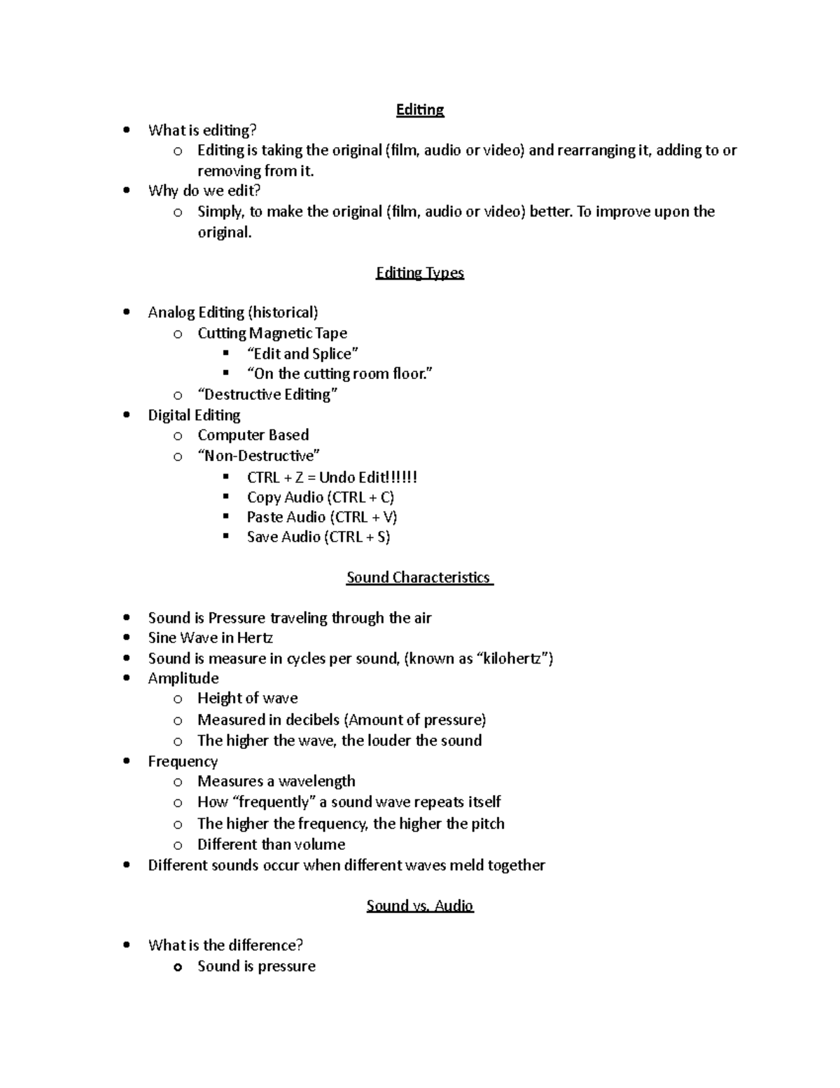 Editing Notes - Professor - Tom Atwood - Editing What is editing? o ...