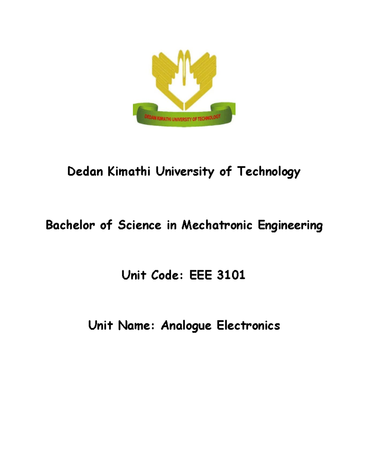 EEE 3101 Analogue Electronics Course Description - Dedan Kimathi ...
