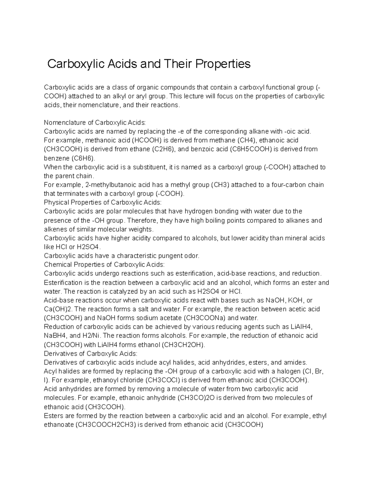 Organic Chemistry II (CHM-2020) Lecture 120 - Carboxylic Acids and ...