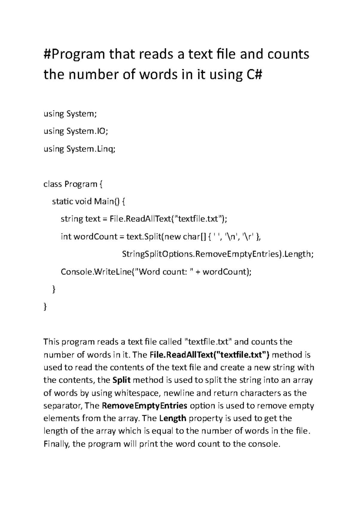 Text file and counts - C# - #Program that reads a text file and counts ...