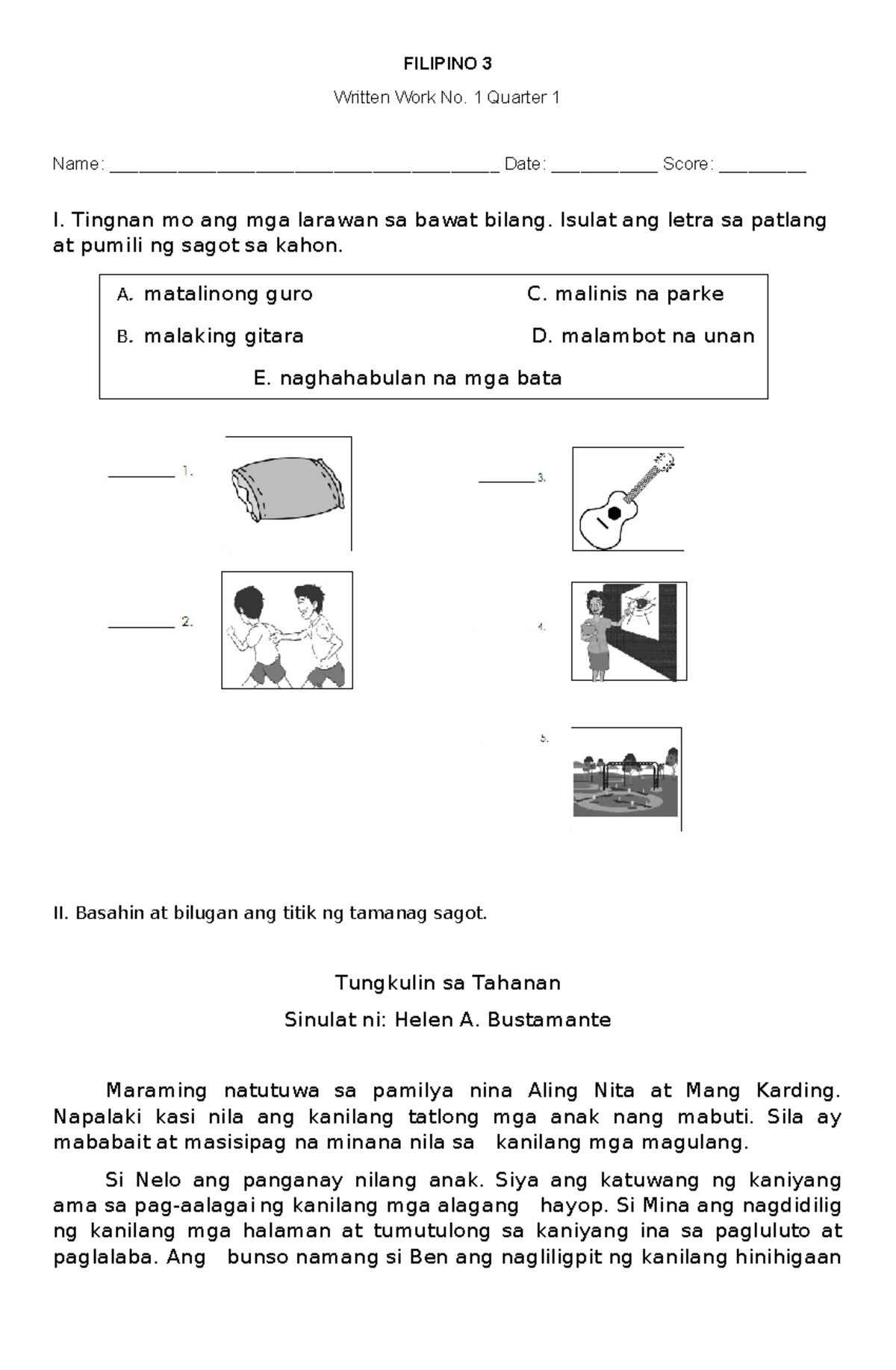 Grade 3 Summative Test in Filipino Modules 1-3 - FILIPINO 3 Written ...