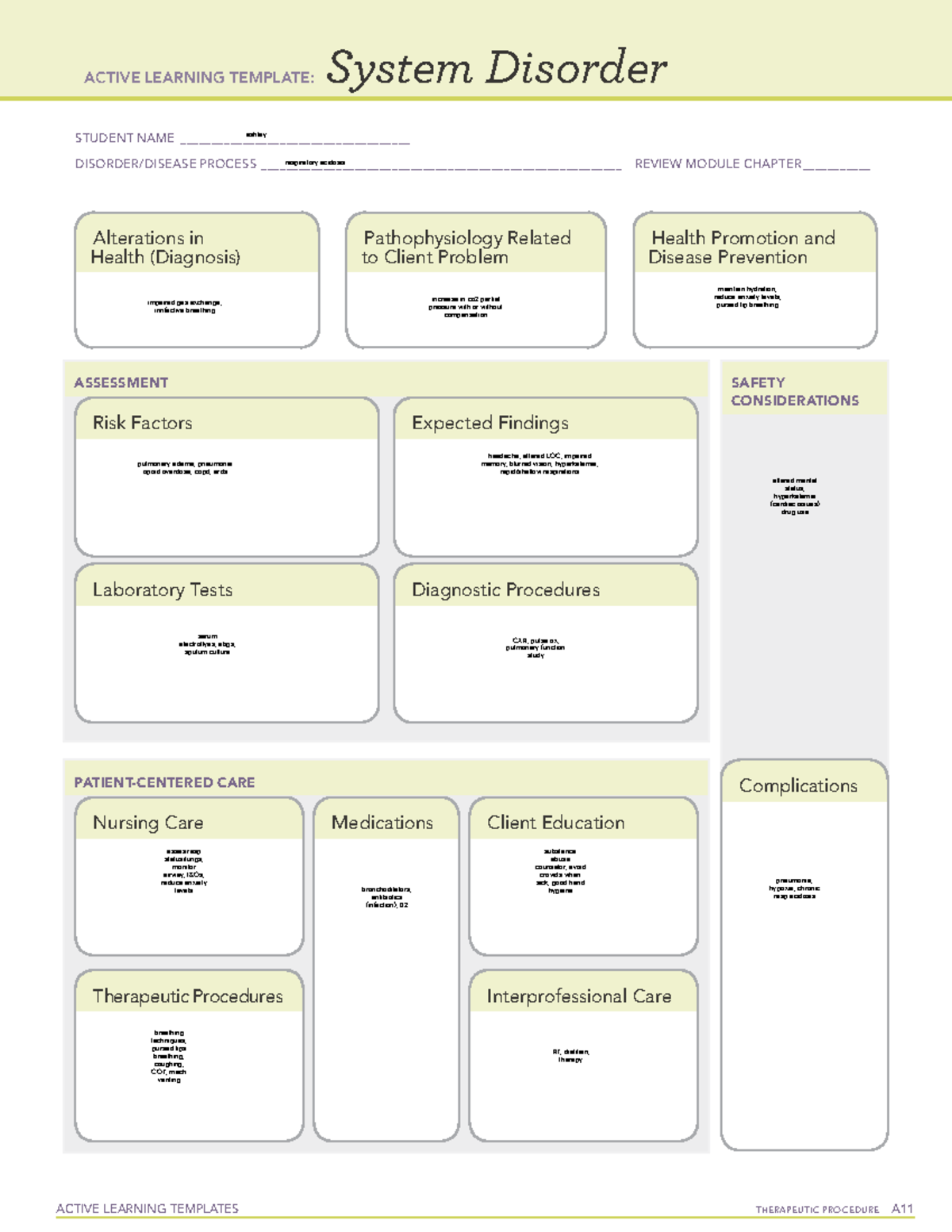 Resp acidosis - ati - ACTIVE LEARNING TEMPLATES THERAPEUTIC PROCEDURE A ...