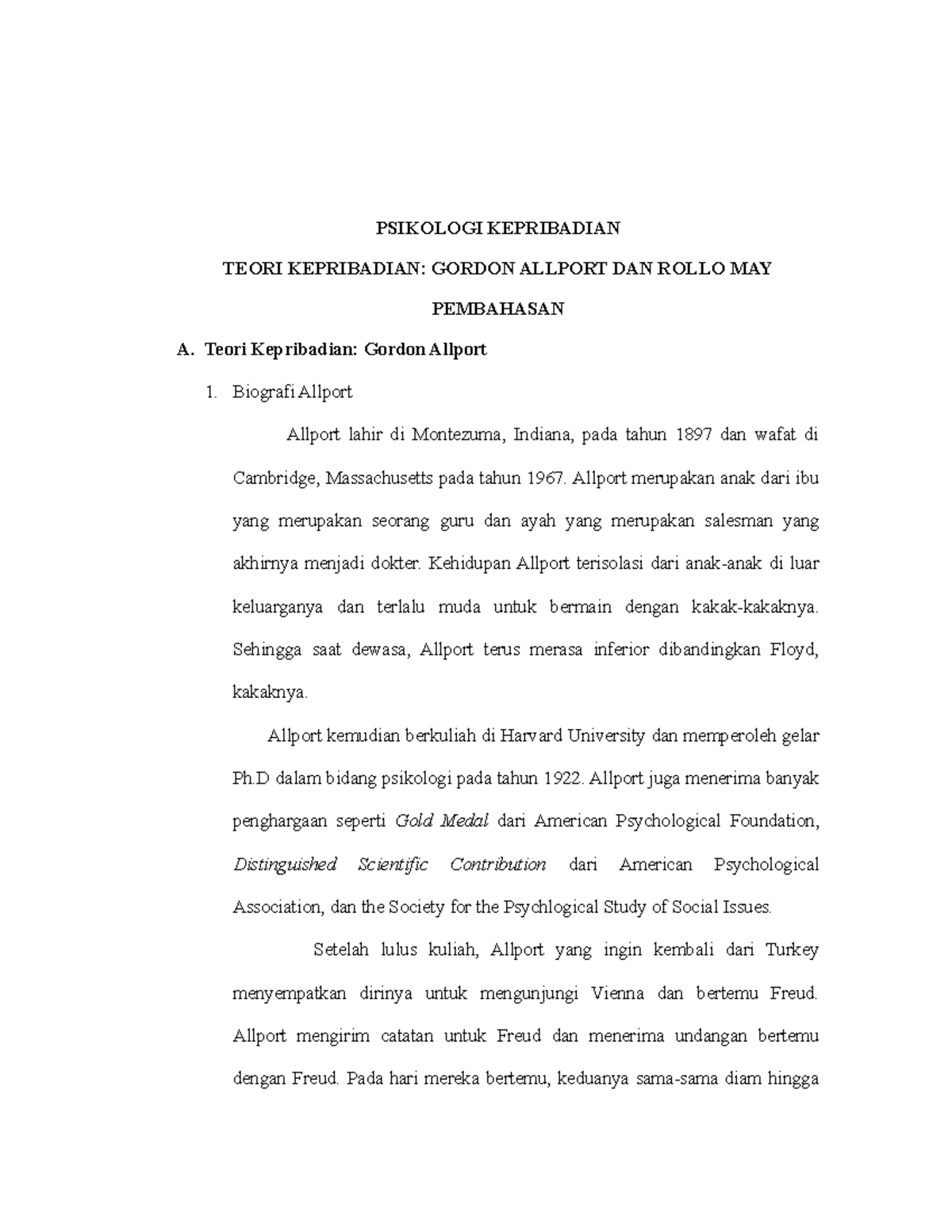 Teori Kepribadian Gordon Allport dan Rollo May - PSIKOLOGI KEPRIBADIAN ...