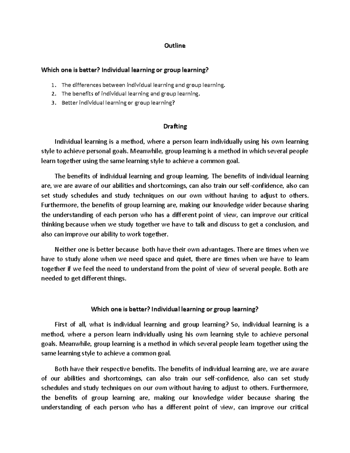 Writing for Specific Purposes - Outline Which one is better? Individual ...