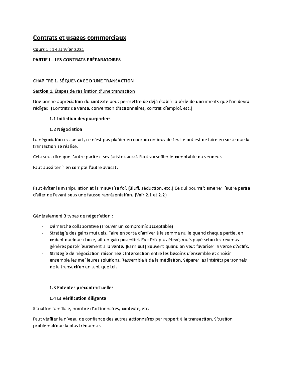 Contrats et usages commerciaux - SÉQUENCAGE D’UNE TRANSACTION Section 1 ...