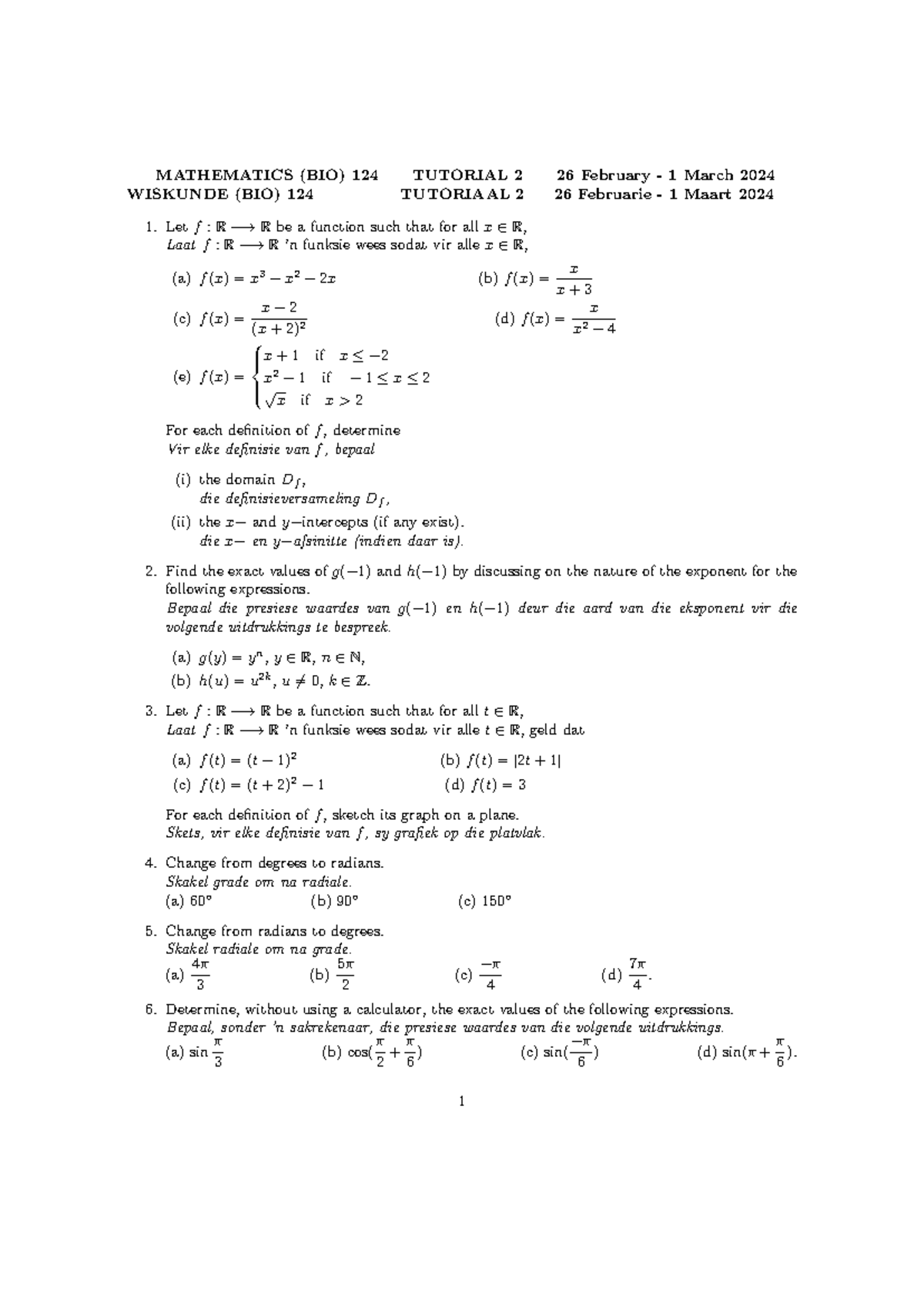 Tut 2 (Week 3) - 100% pass rate - MATHEMATICS (BIO) 124 TUTORIAL 2 26 ...
