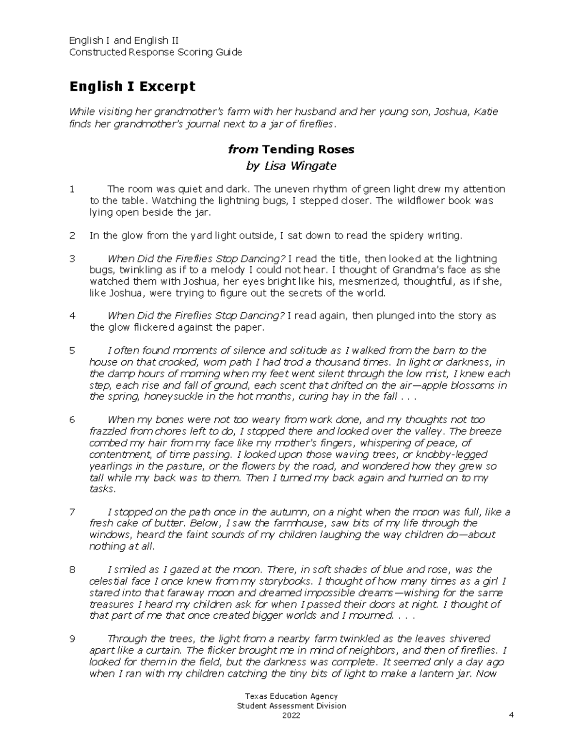 2 Tending Roses Passage - English I and English II Constructed Response ...