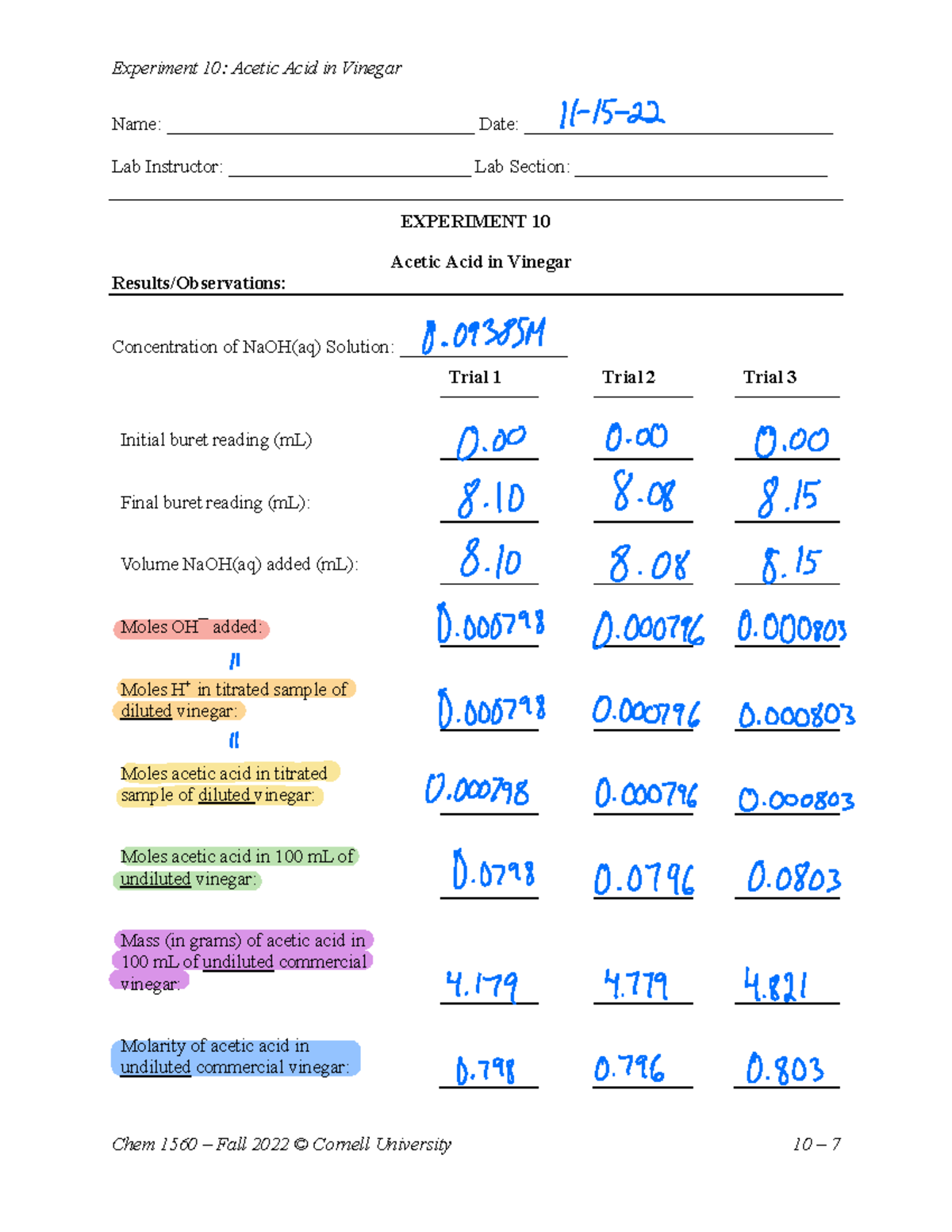 Acetic Acid in Vinegar Lab Report - Experiment 10: Acetic Acid in ...
