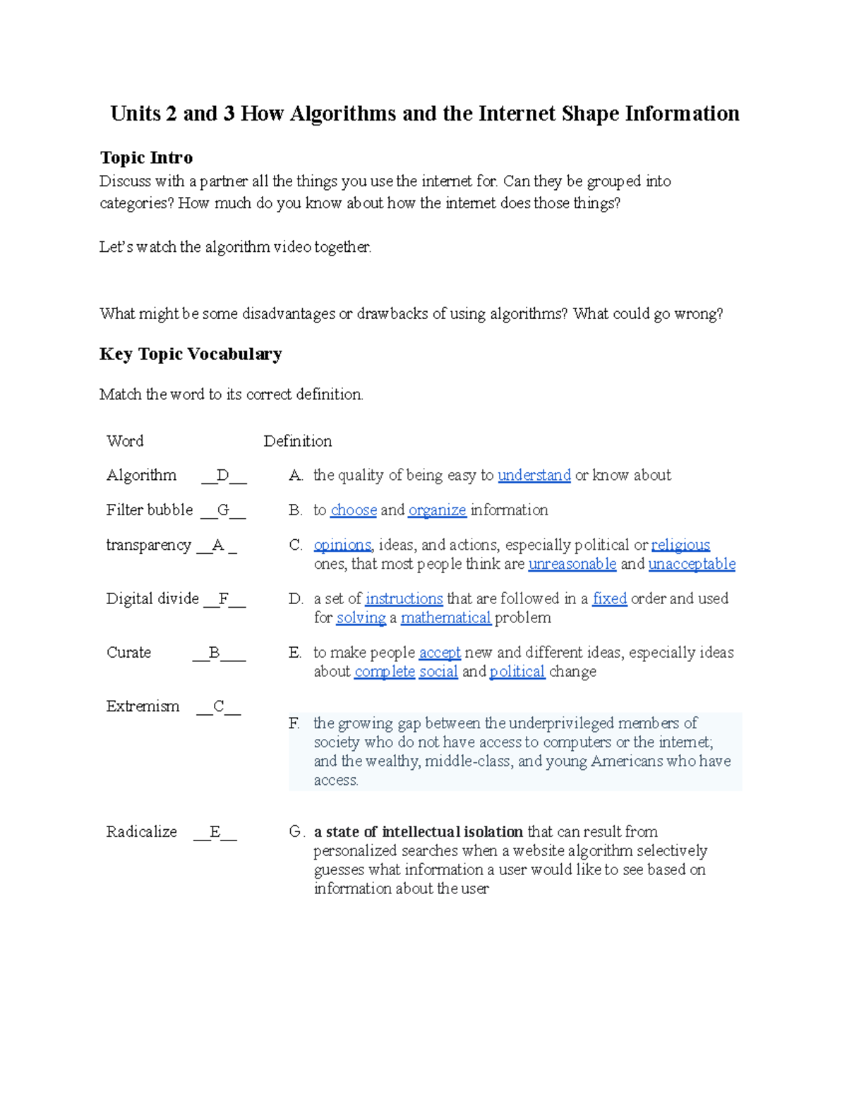 Copy of Eli Pariser – Filter bubble Ted Talk - Units 2 and 3 How ...