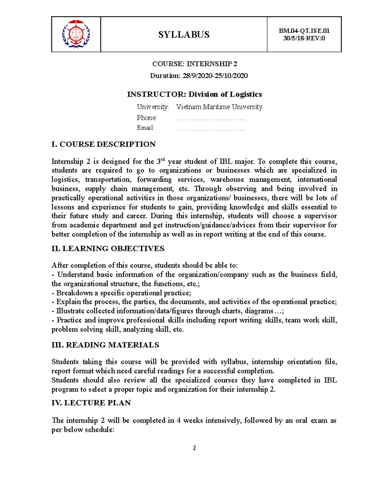 6. Internship 2 Syllabus for international business - International ...