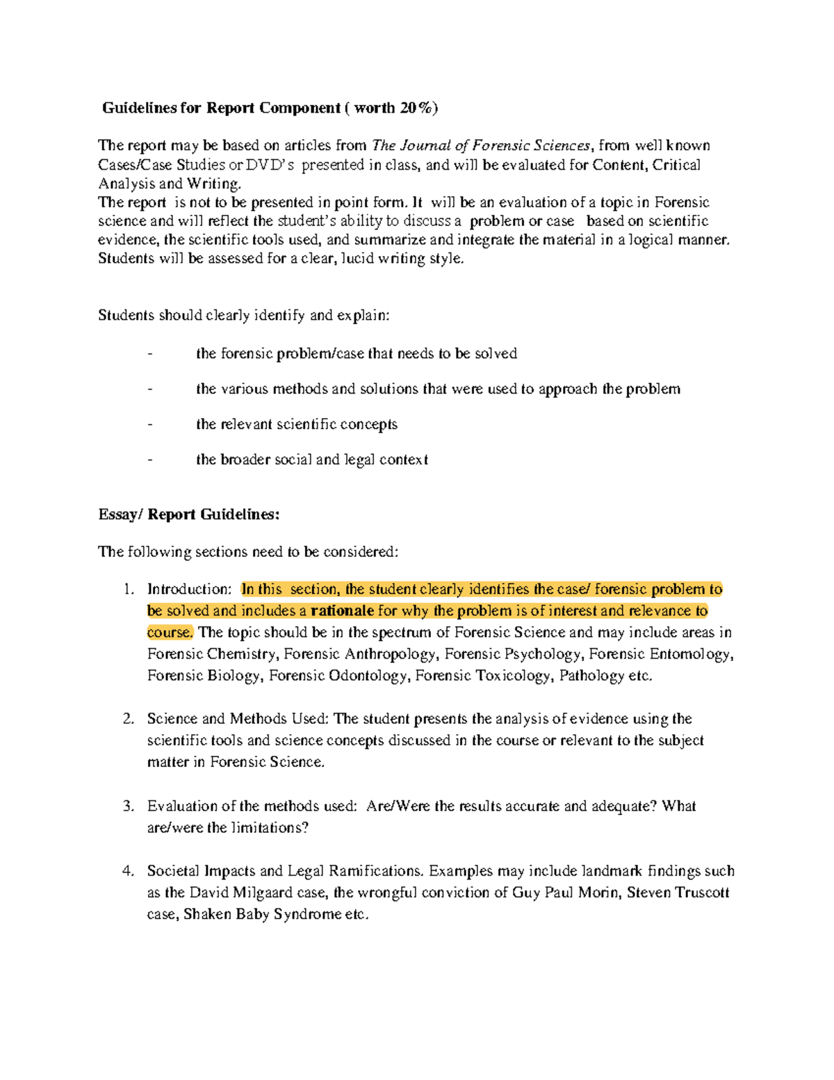 Report Guidelines forensic - Guidelines for Report Component ( worth 20 ...