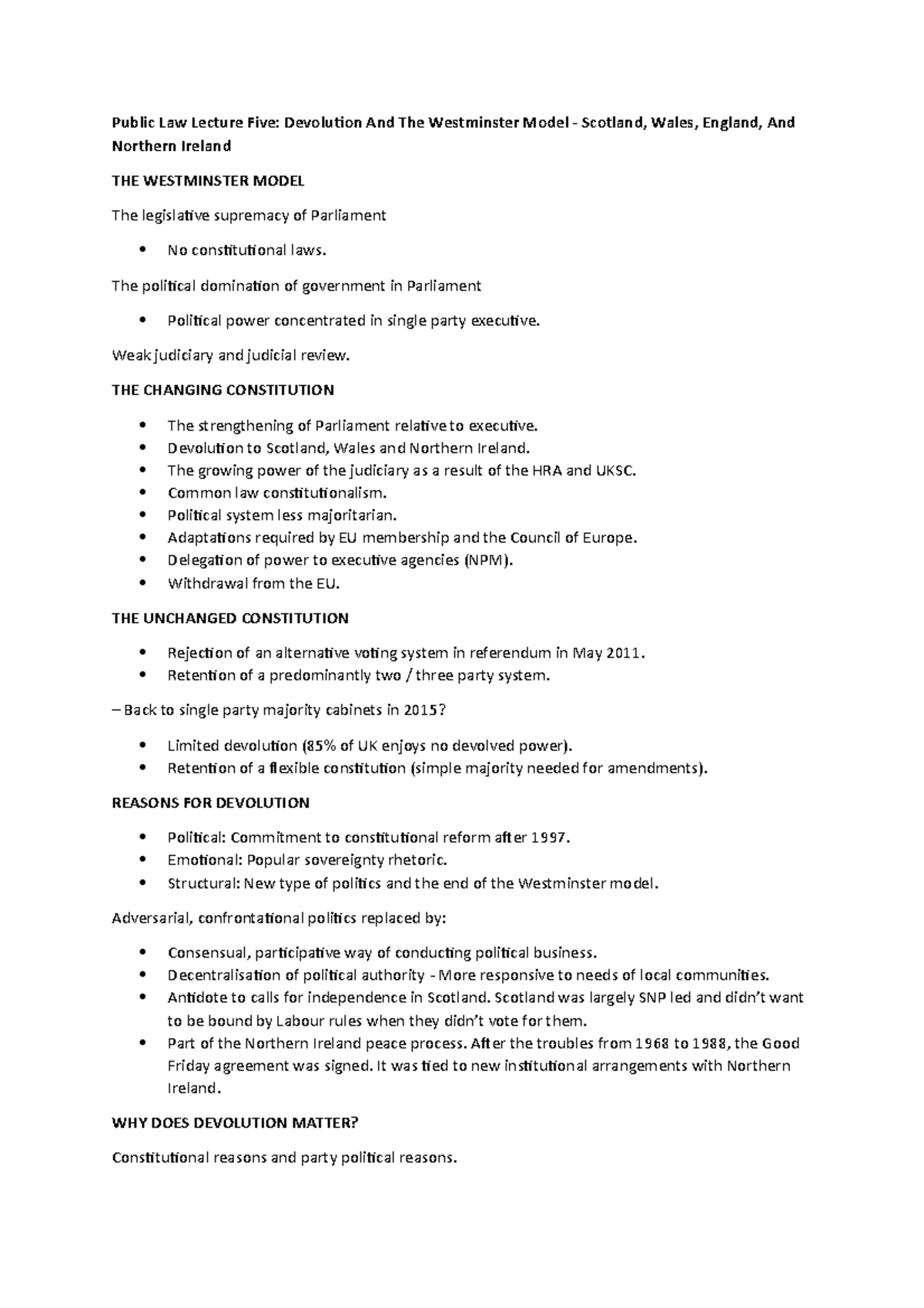 Devolution And The Westminster Model - The poliical dominaion of ...