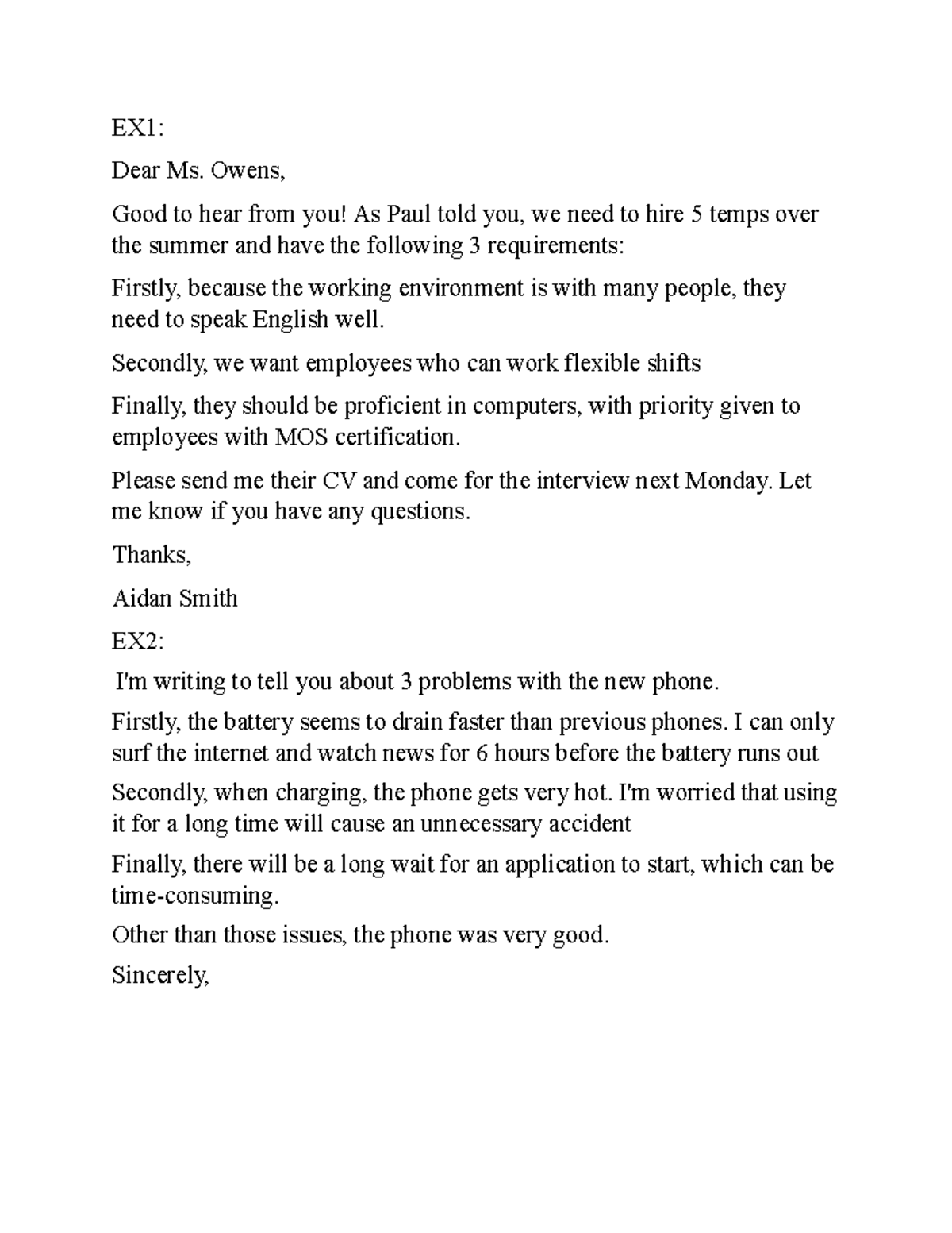 Avcb2 - abc - EX1: Dear Ms. Owens, Good to hear from you! As Paul told ...