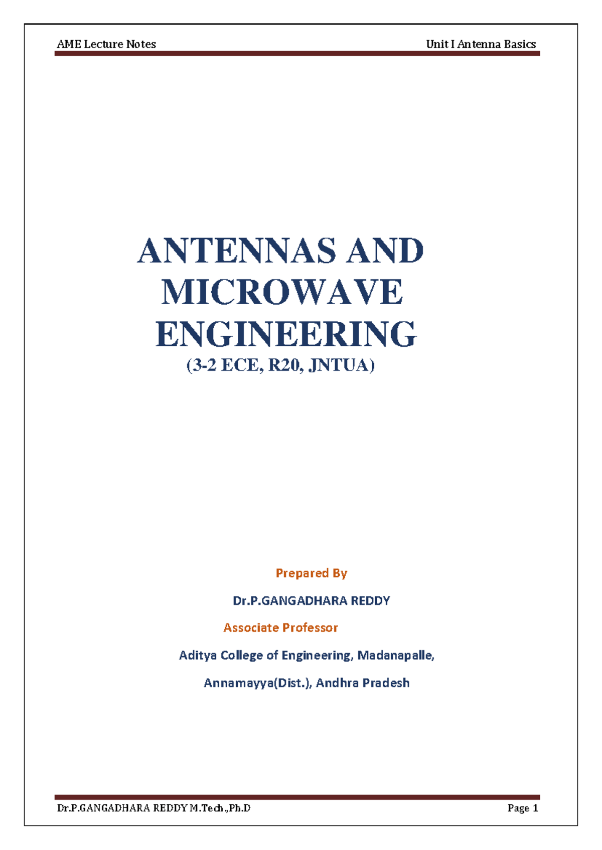 AME UNIT I Antenna basics - ANTENNAS AND MICROWAVE ENGINEERING (3-2 ECE ...