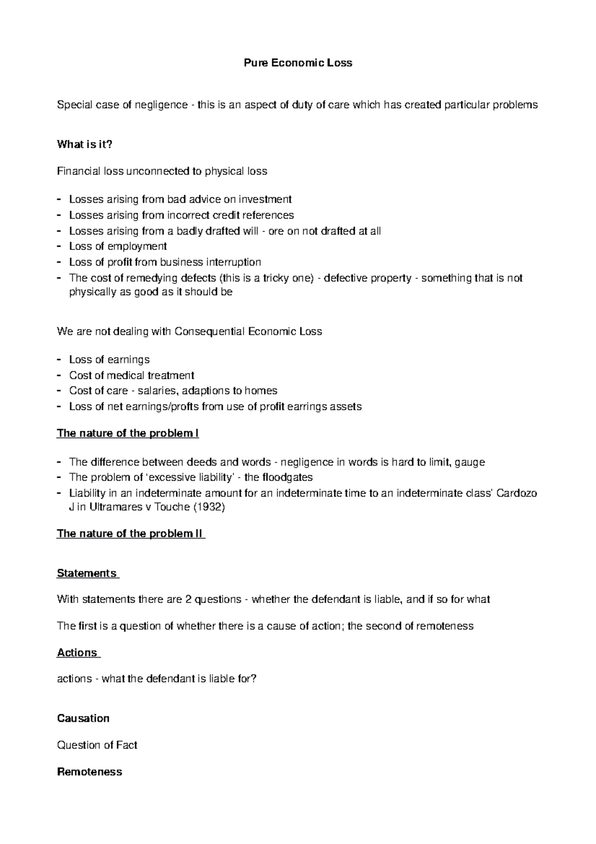 Pure Economic Loss - Lecture notes 2 - Pure Economic Loss Special case ...